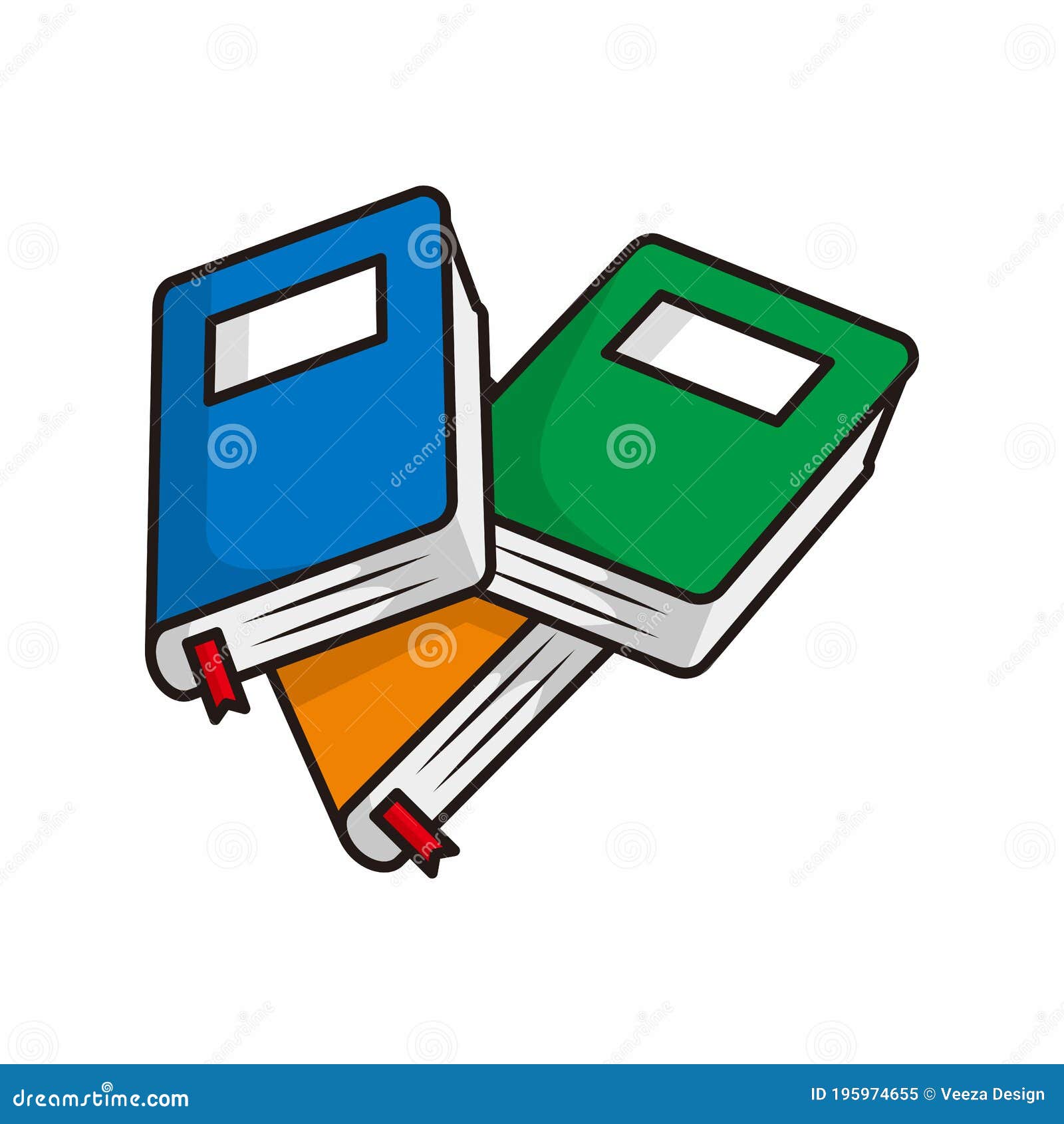 Three Books with Different Color Illustration Cartoon Design Vector ...