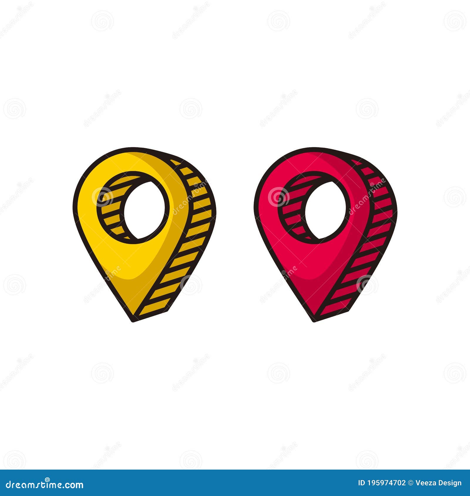 Pin Map Location Icon Cartoon with Yellow and Red Illustration Design ...