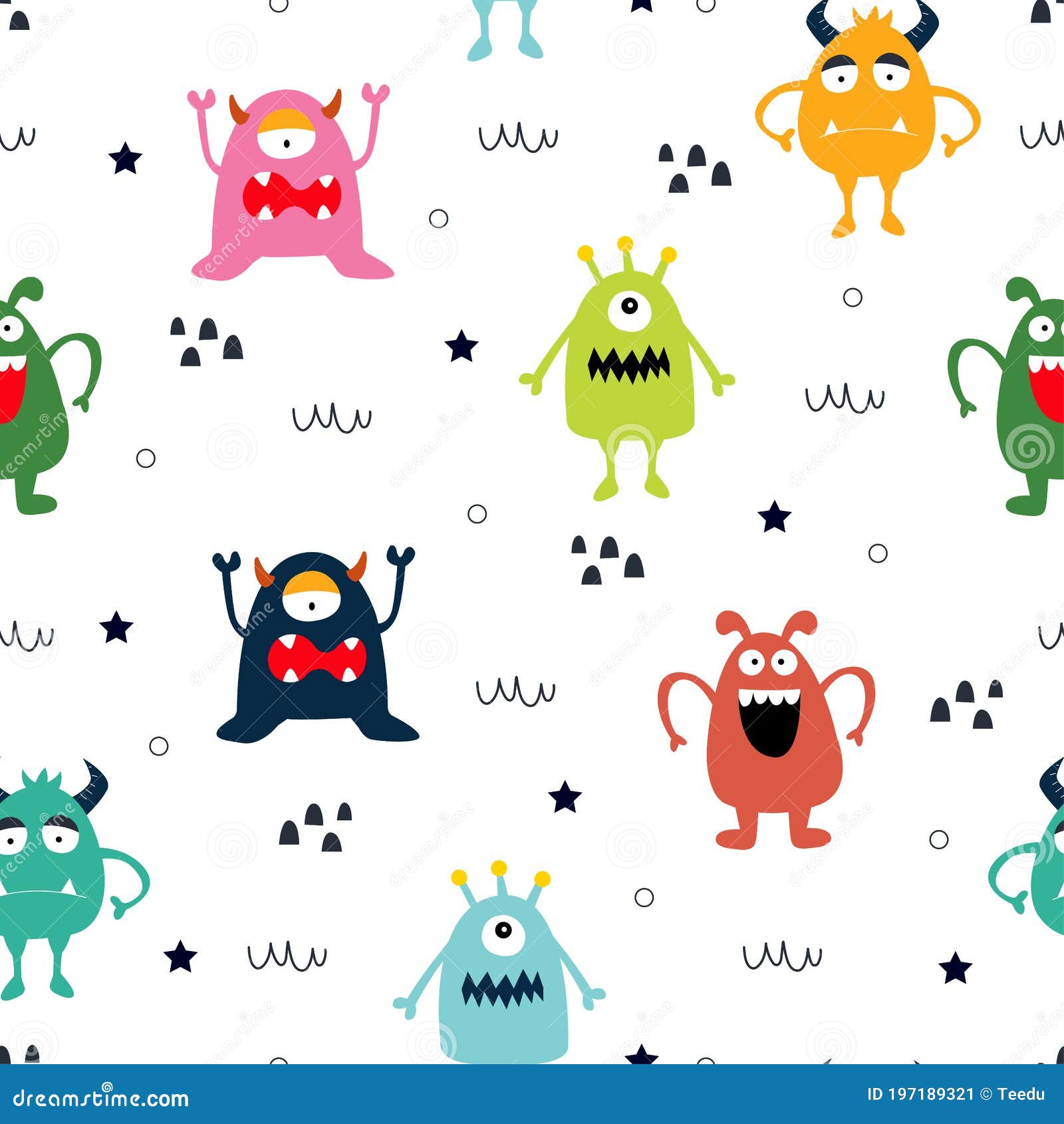 Seamless Pattern Cute and Colorful Monster Cartoon Stock Vector ...