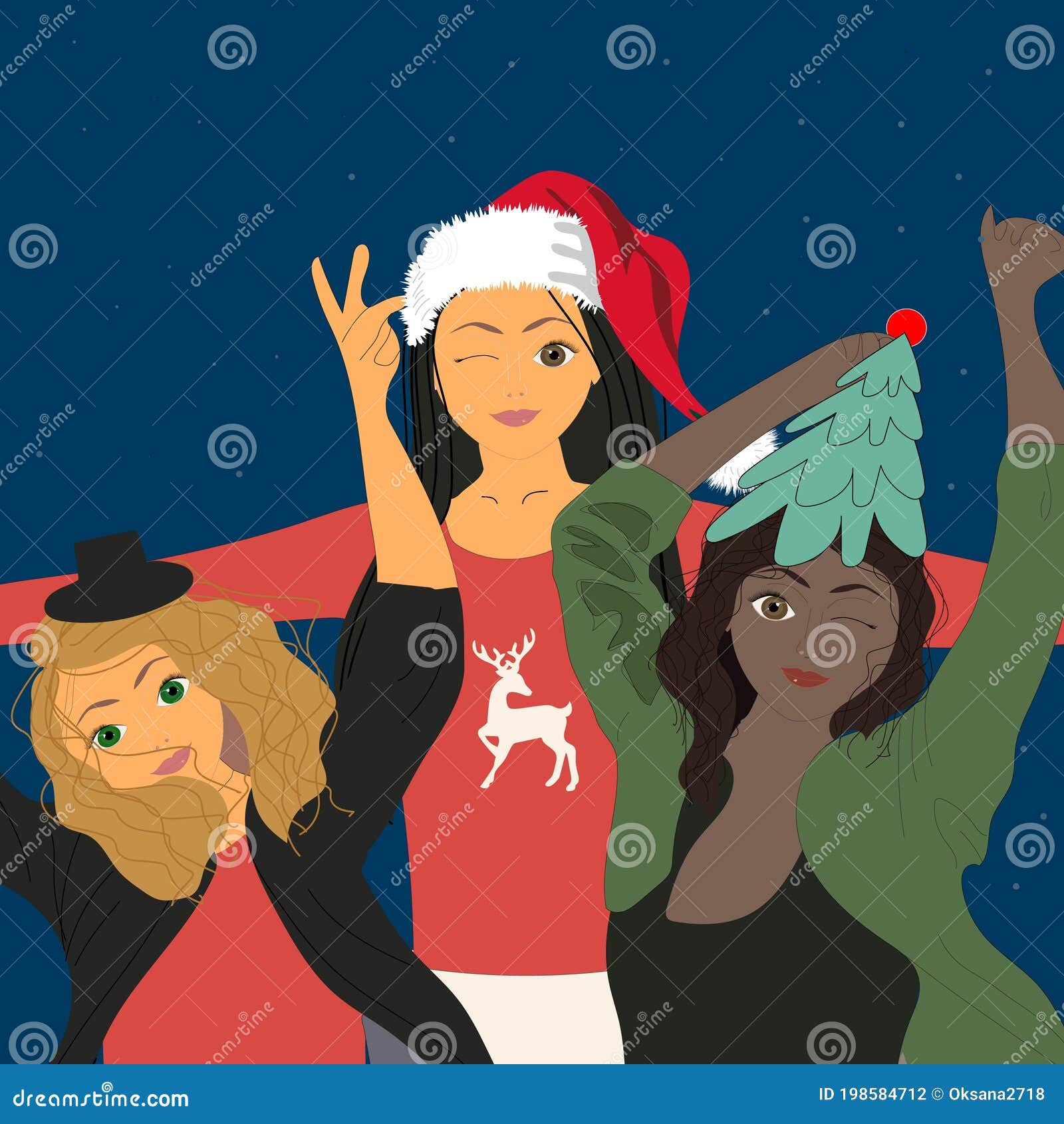 Group of Friends at Christmas. Stock Vector - Illustration of card ...