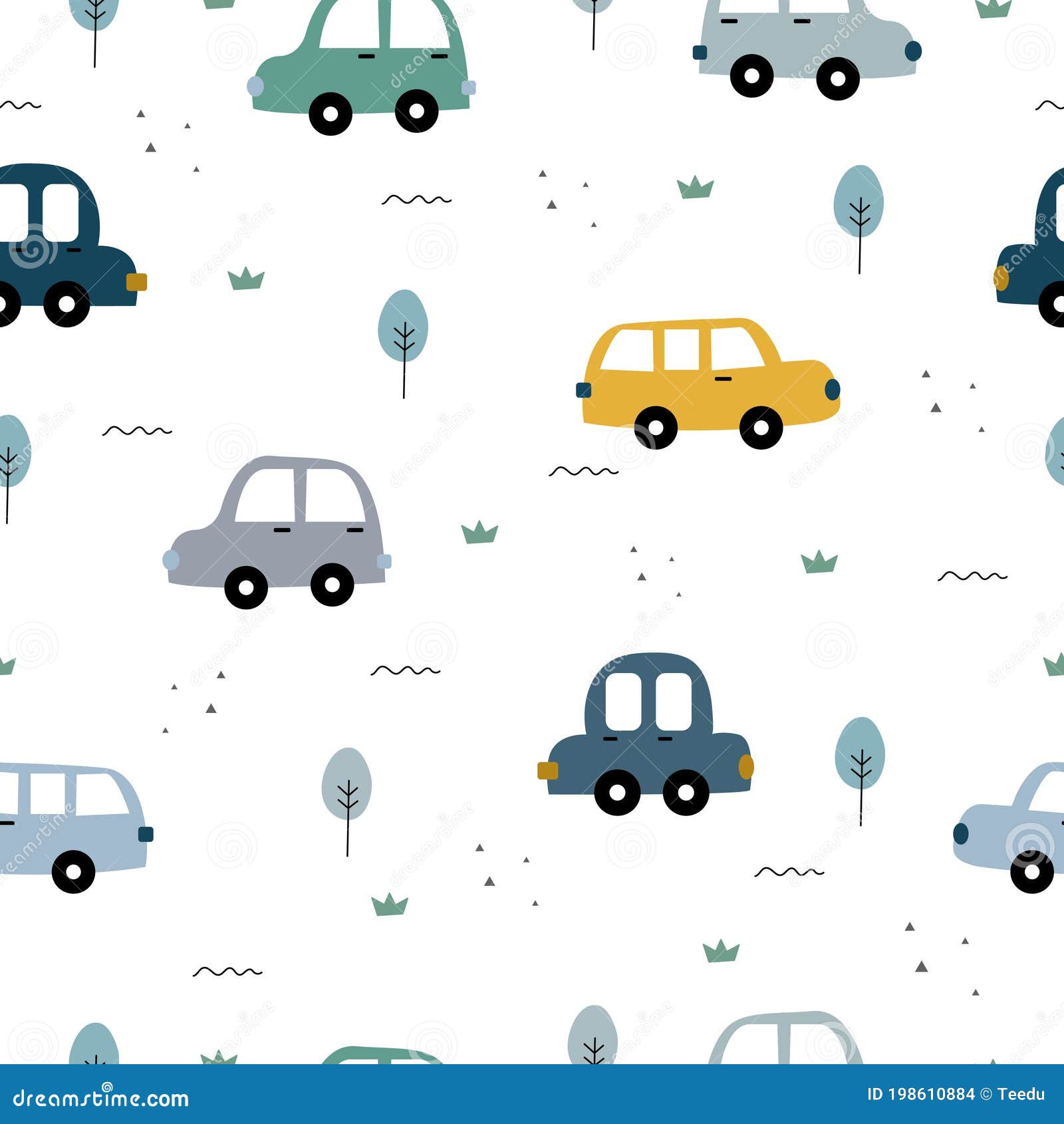 Seamless Repeat Vector Pattern Colorful Vintage Car Background and ...