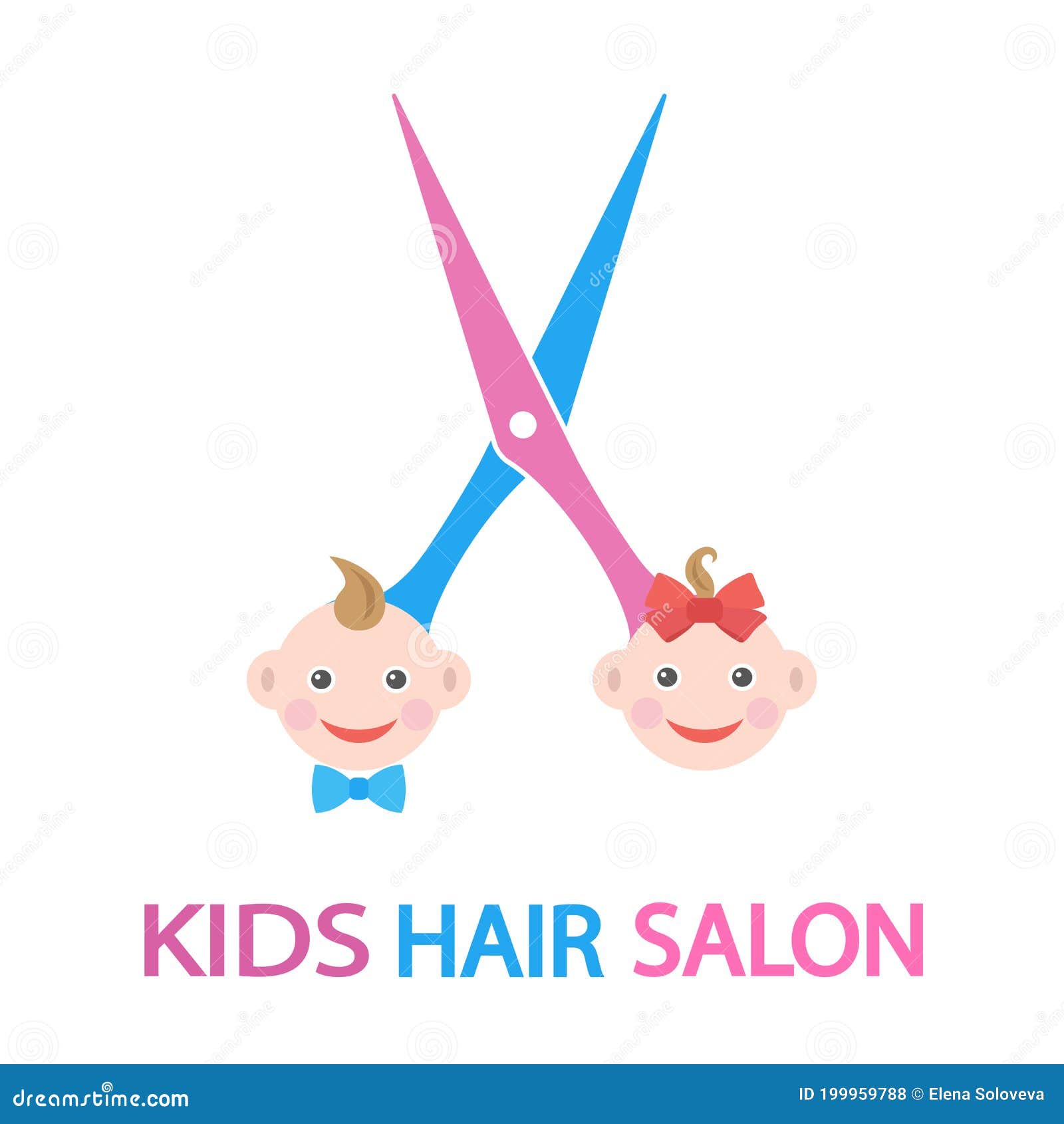 Illustration of Kids Hair Salon Logo. Kids Faces with Scissors Stock ...