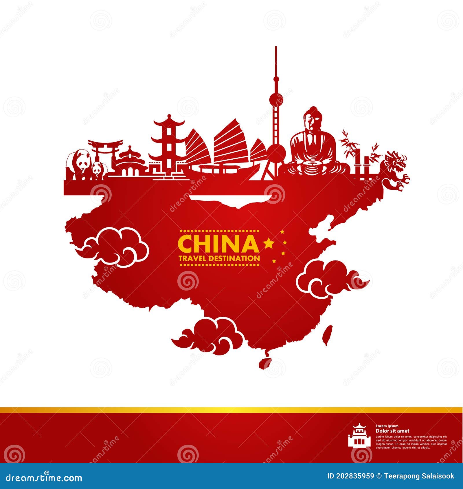 China Travel Destination Grand Vector Illustration. Stock Vector ...