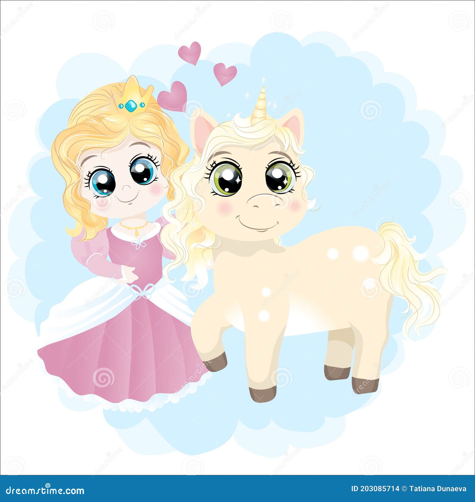 Princess and unicorn stock vector. Illustration of princess - 203085714