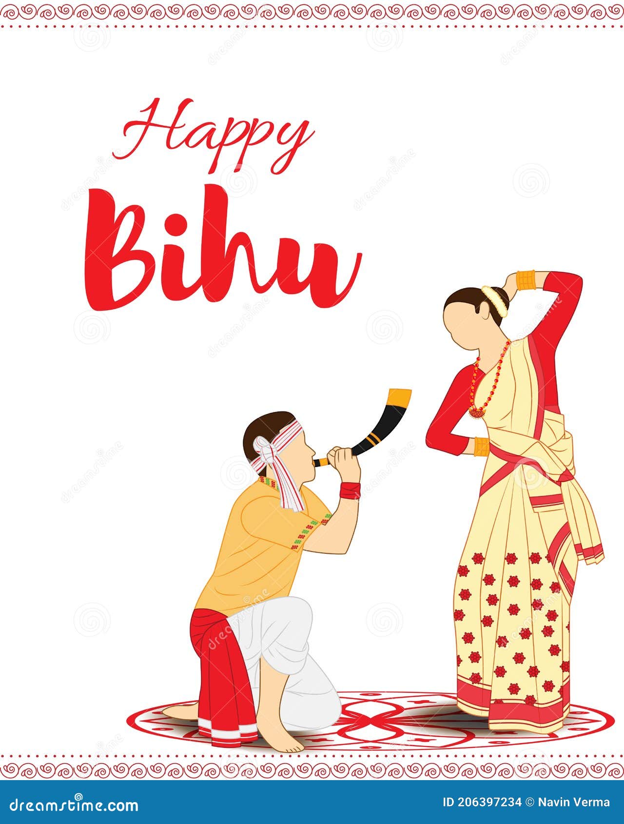 Assamese Couple In Traditional Costume Of Assam, India Vector ...