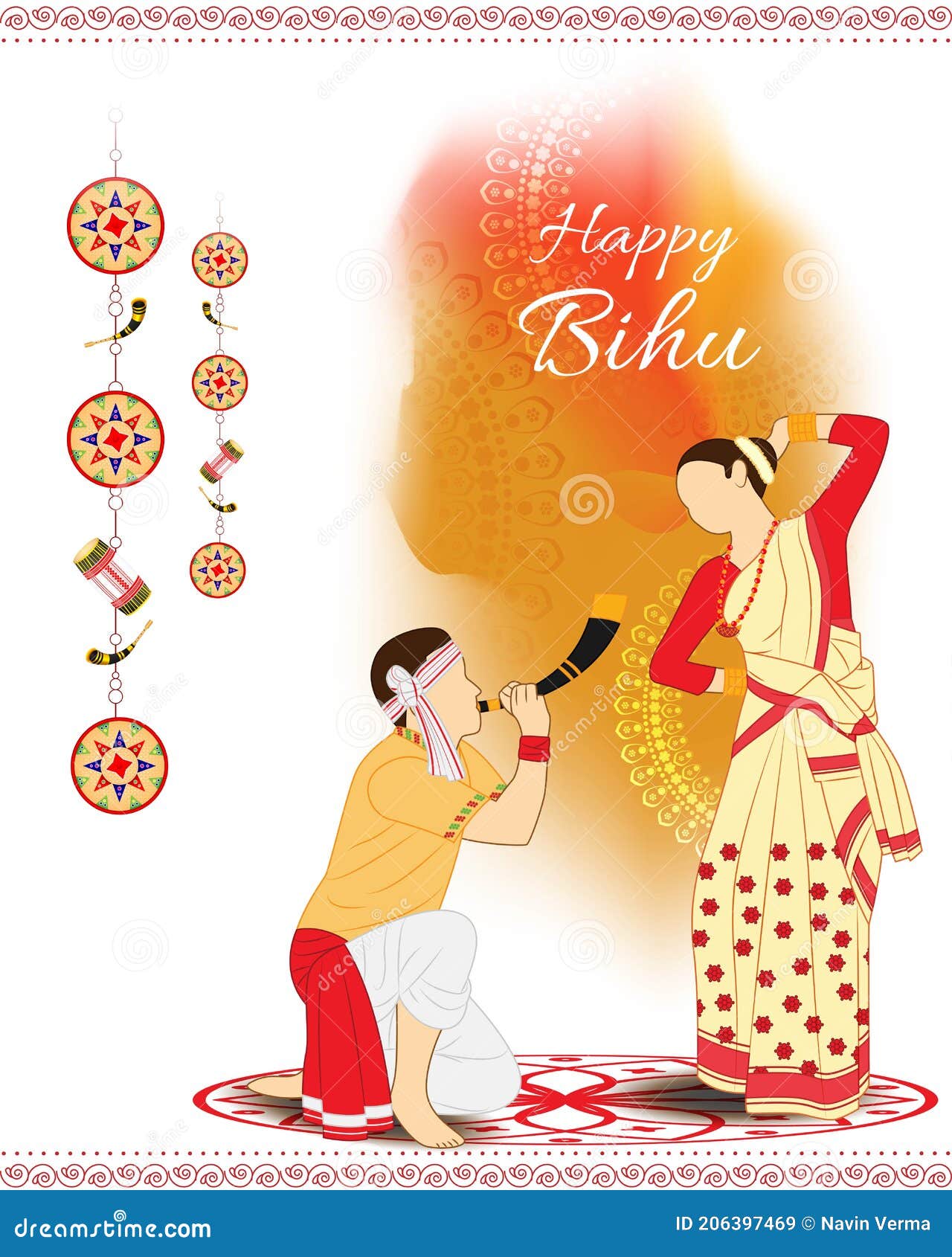 Vector Illustration of Happy Bihu. Stock Vector - Illustration of ...