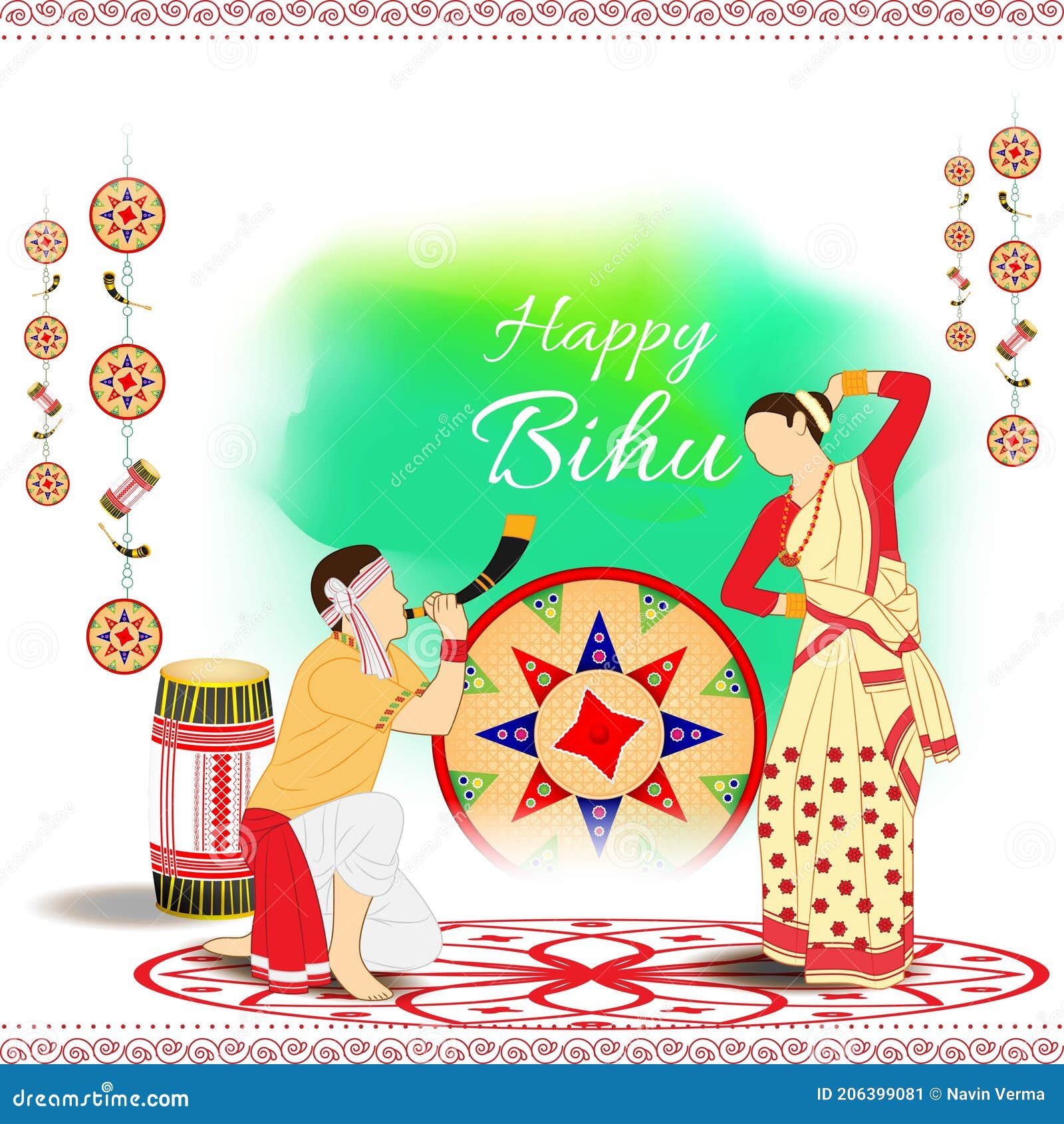 Vector Illustration of Happy Bihu. Stock Vector - Illustration of ...