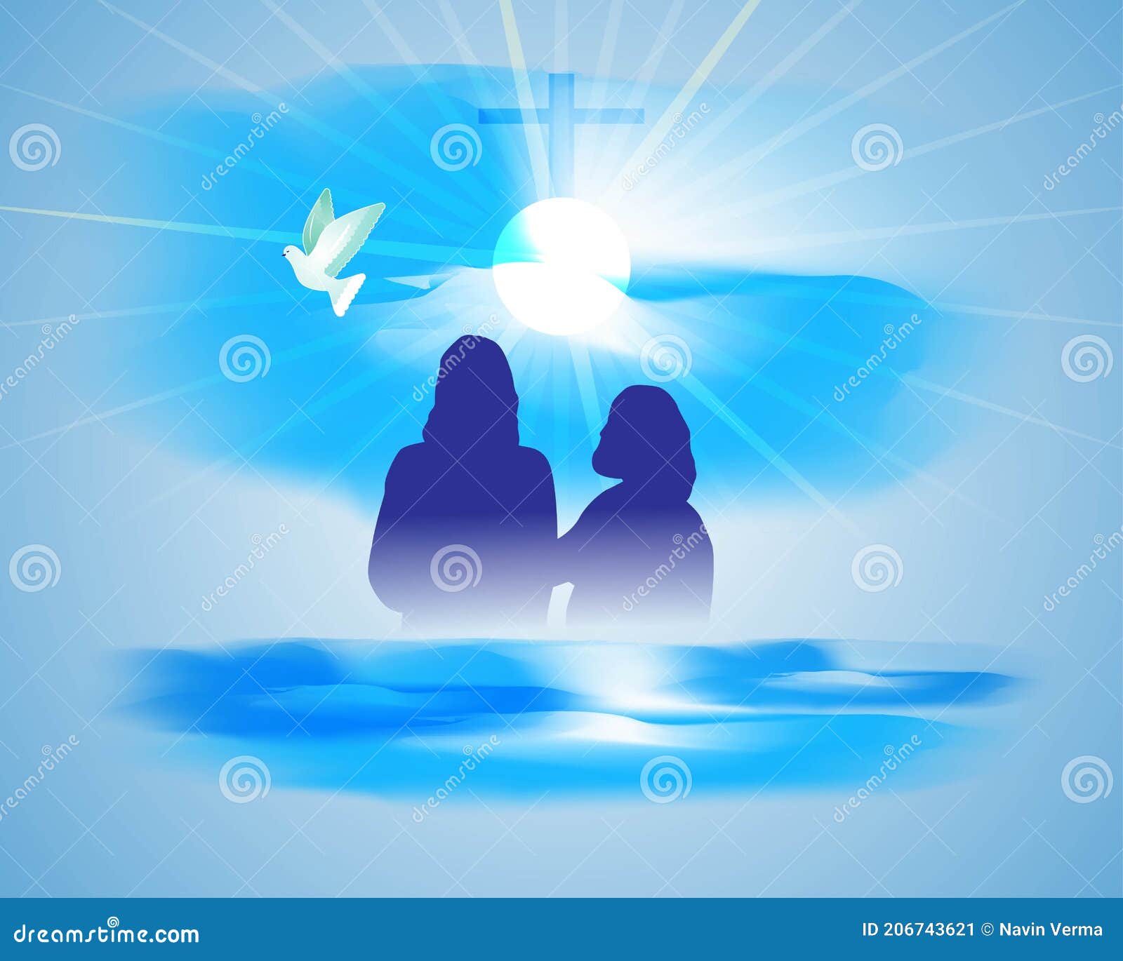 The Baptism Of Jesus By John The Baptist In The Jordan River Vintage ...