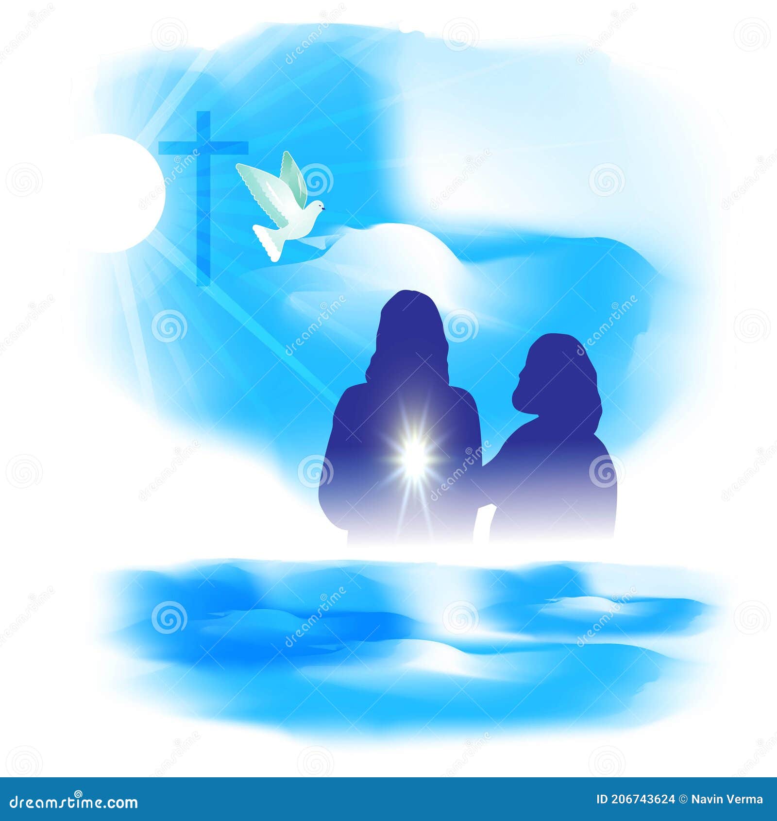 Baptism Of Jesus Landing Page Template. John The Baptist Character Baptizing Jesus In River ...