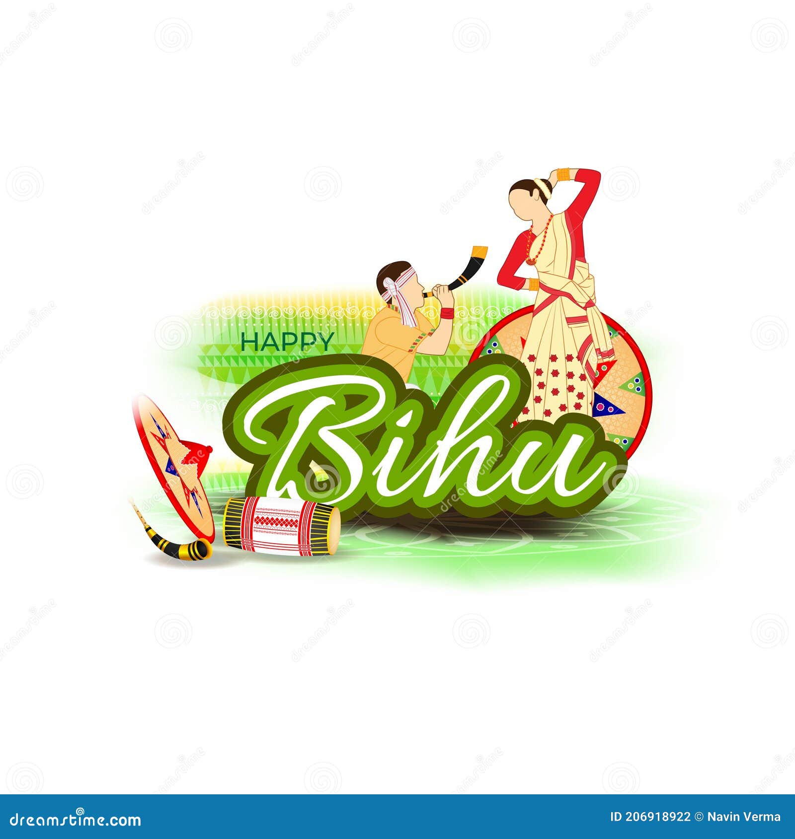 Vector Illustration of Happy Bihu. Stock Vector - Illustration of ...