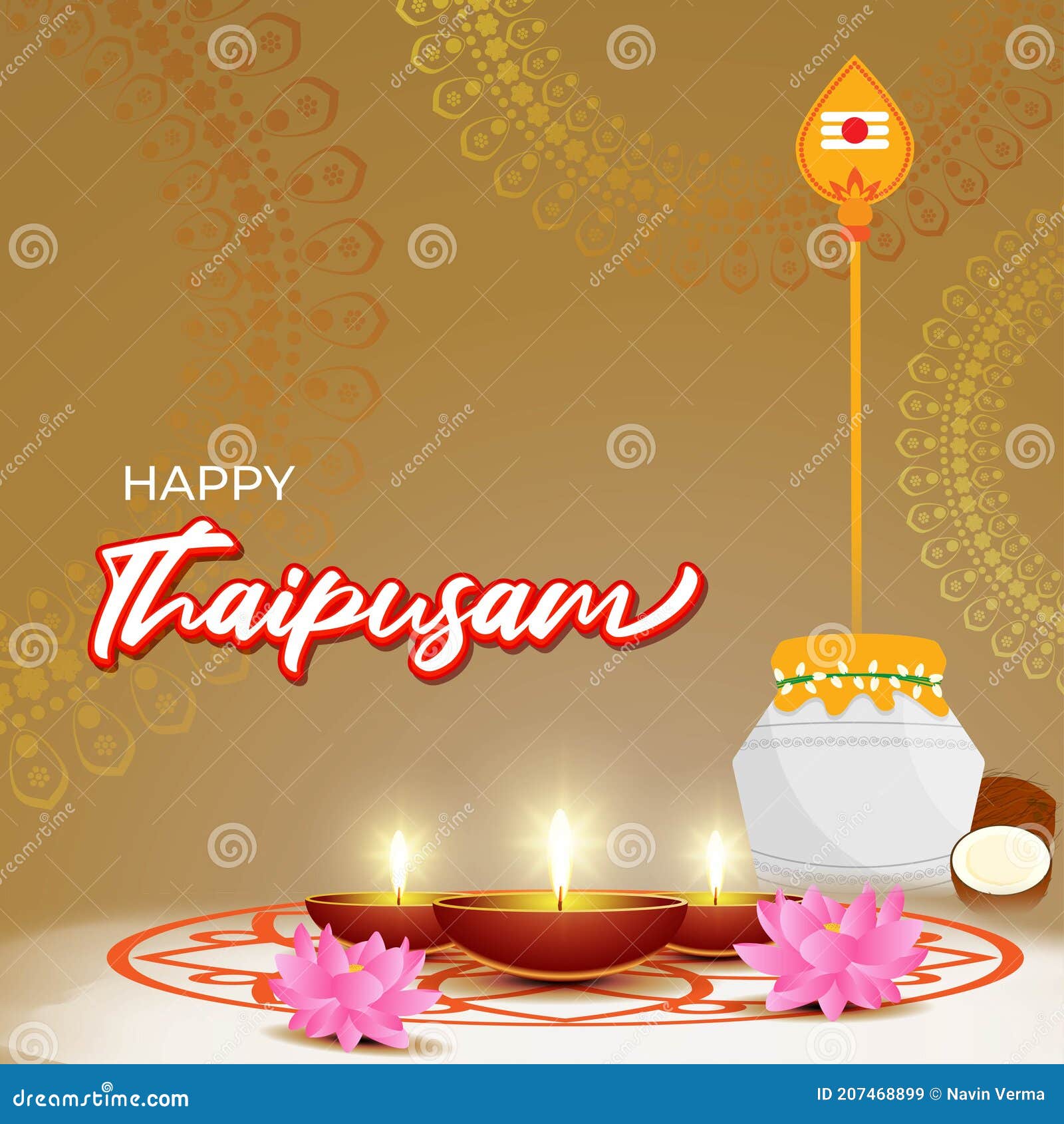 Vector Illustration Concept of Happy Thaipusam or Thaipoosam Greeting ...