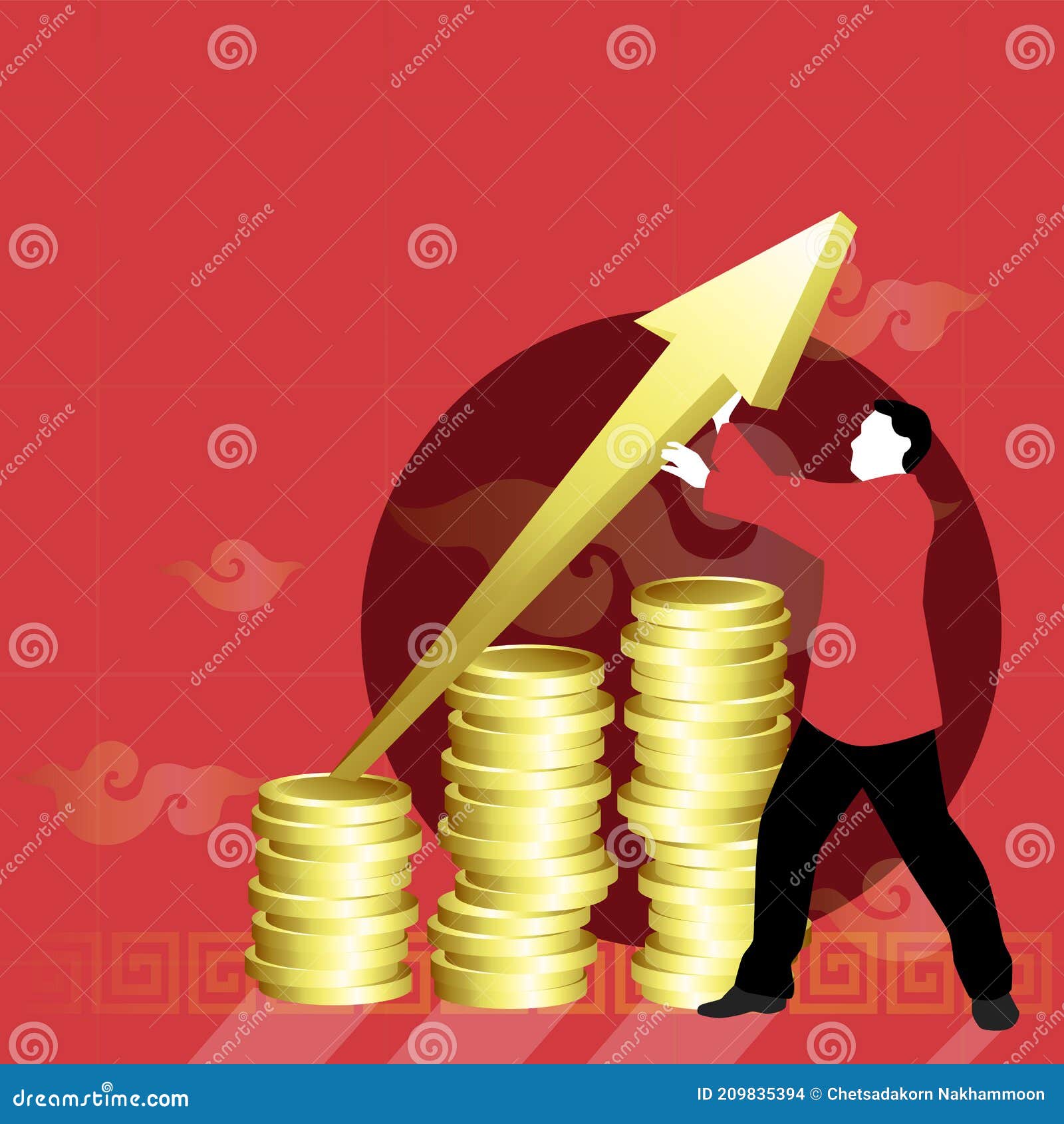 A Man Pushes Graph To Success in Chinese New Year Style Stock Vector ...