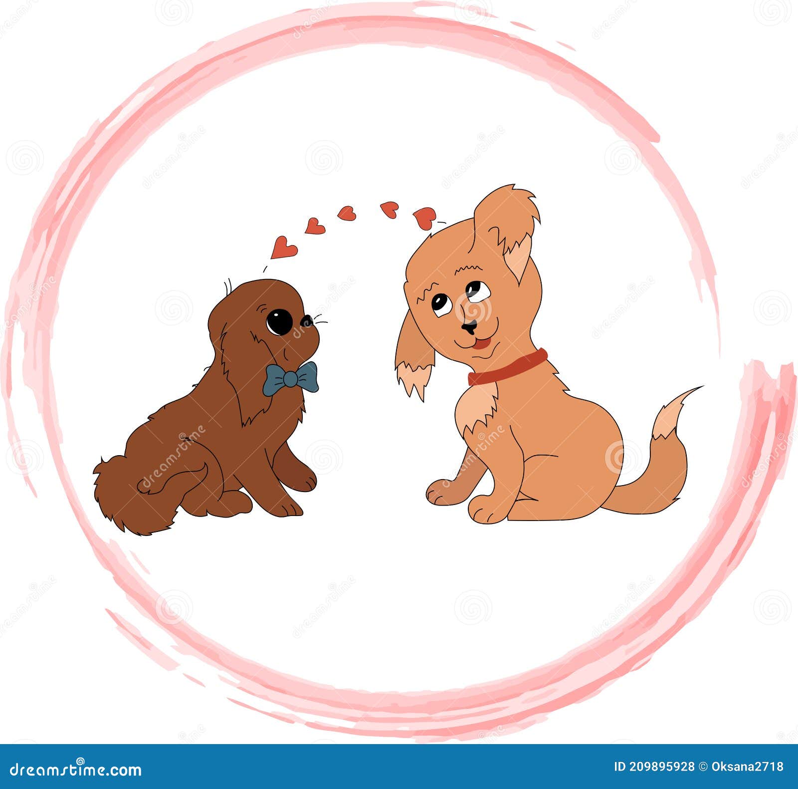 Two Dogs Cuddling Cartoon