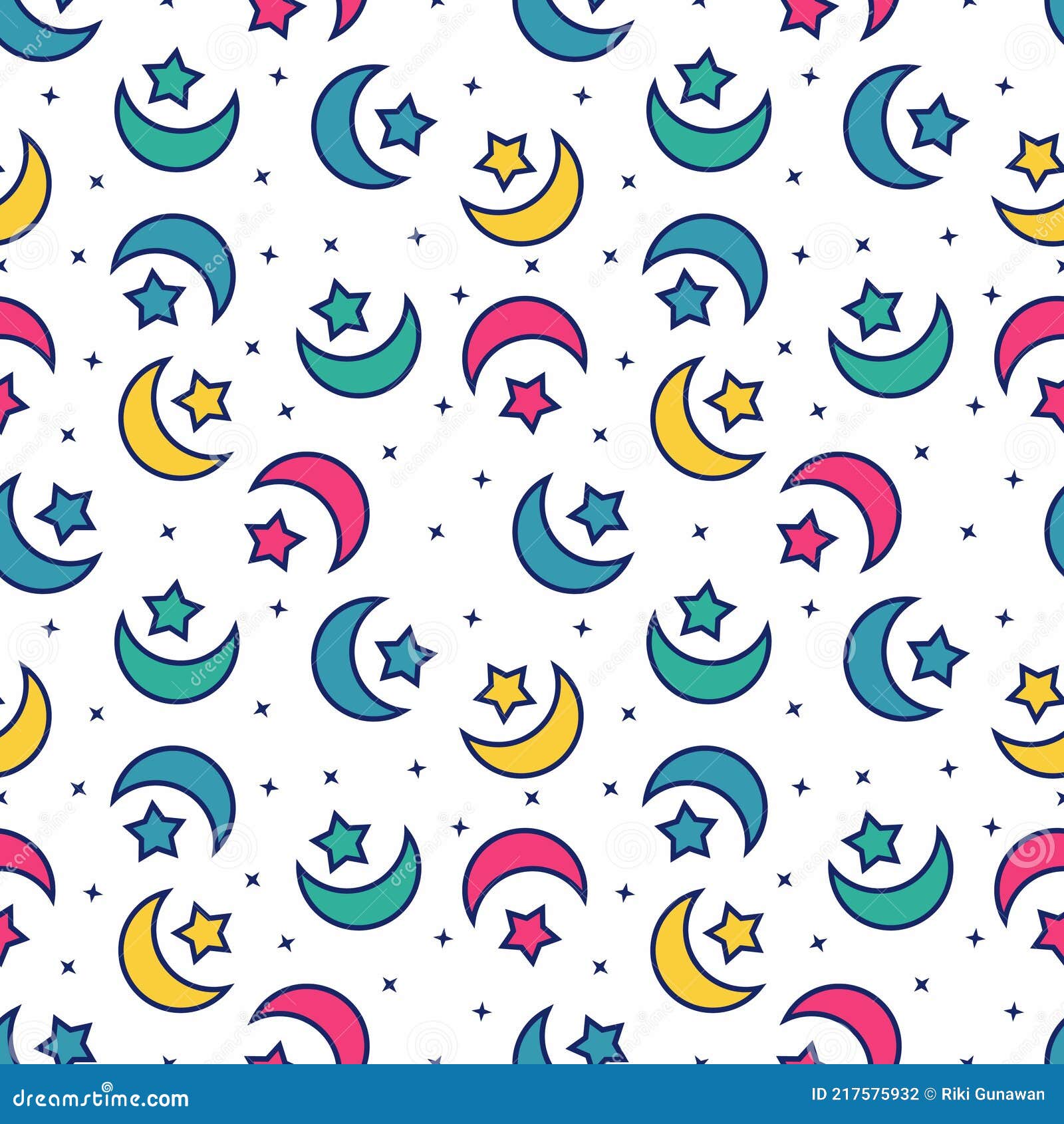 Crescent Moon and Star Seamless Pattern Stock Vector - Illustration of ...