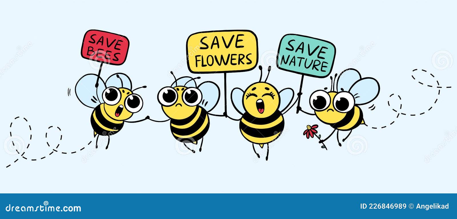 Save The Bees - Funny Bees Drawing. Illustration With Cute Cartoon Bees ...