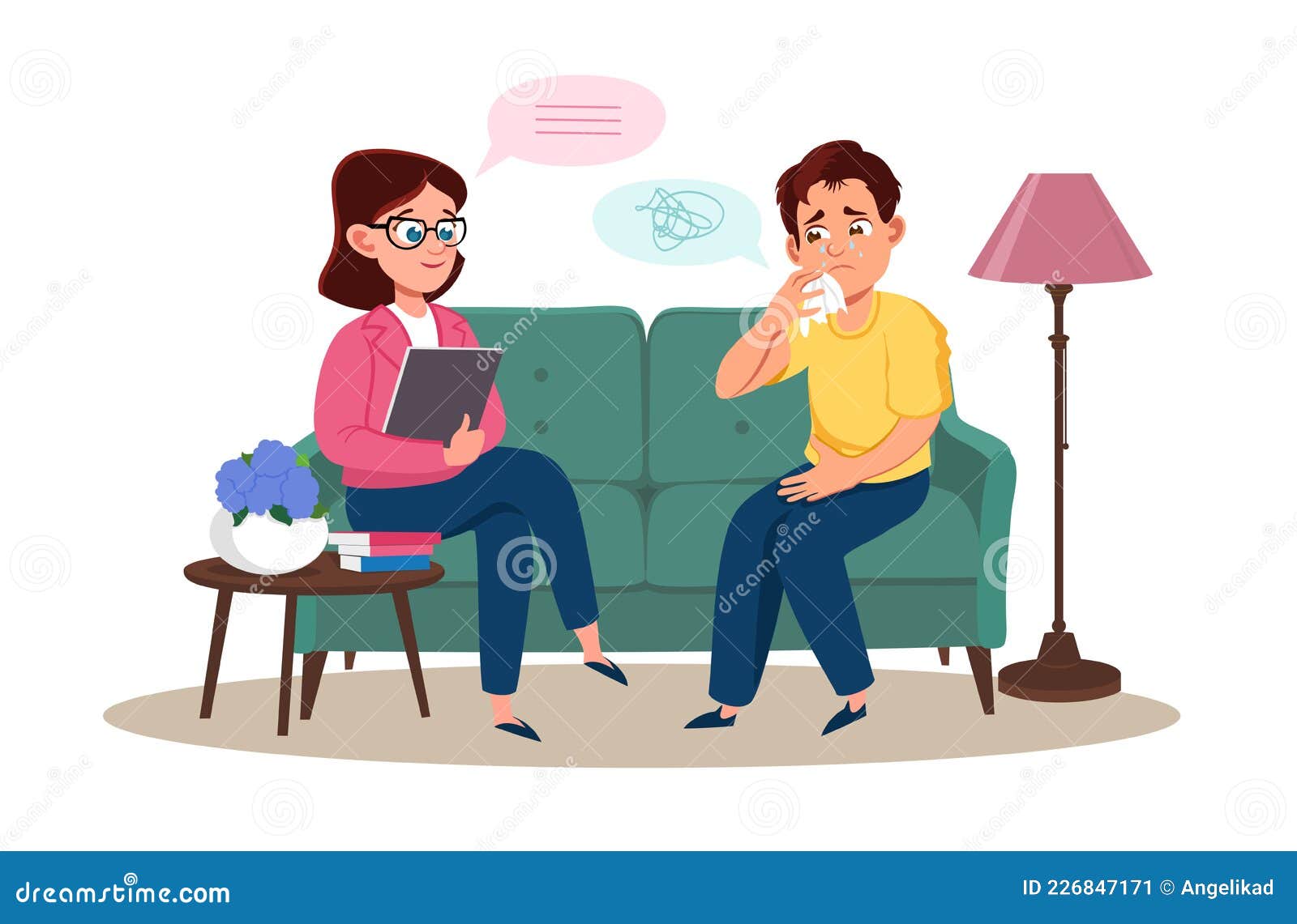 Psychotherapy Counseling Concept. Woman Psychologist And Young Man ...