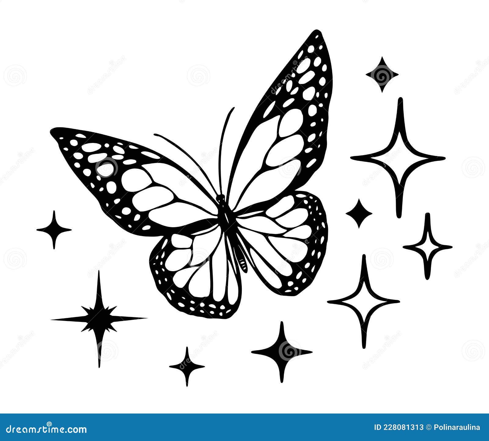 Butterfly silhouette,stars stock vector. Illustration of flower - 228081313