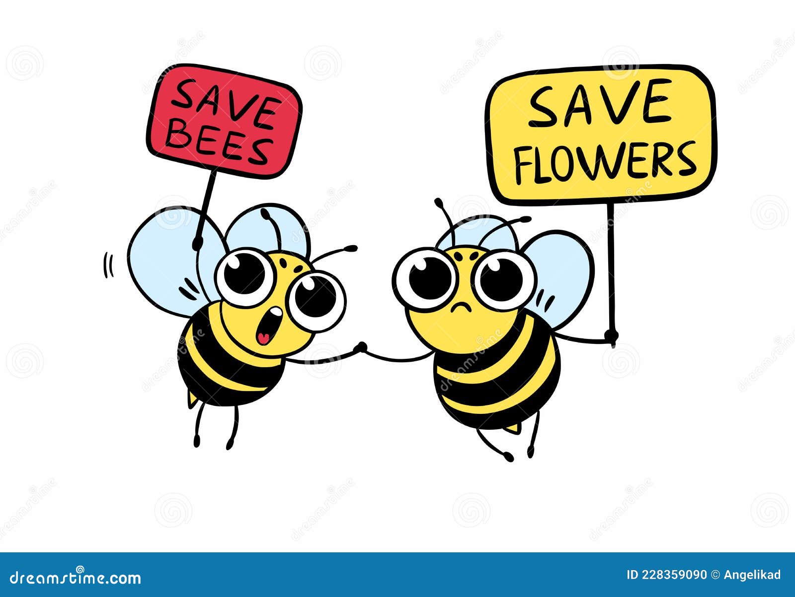 Save the Bees - Funny Bees Drawing. Illustration with Cute Cartoon Bees ...