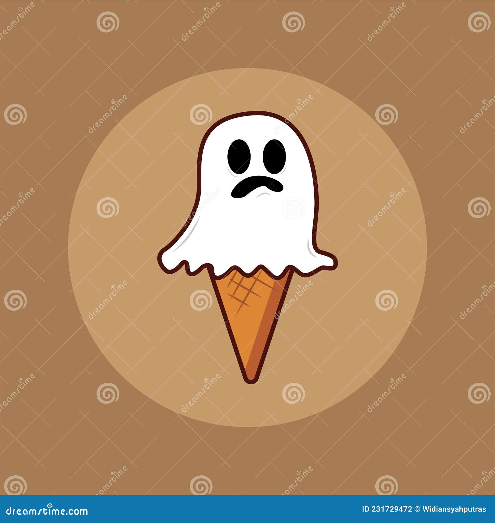 Vector Illustration of a Ghost with an Ice Cream Cone, Simple Flat ...