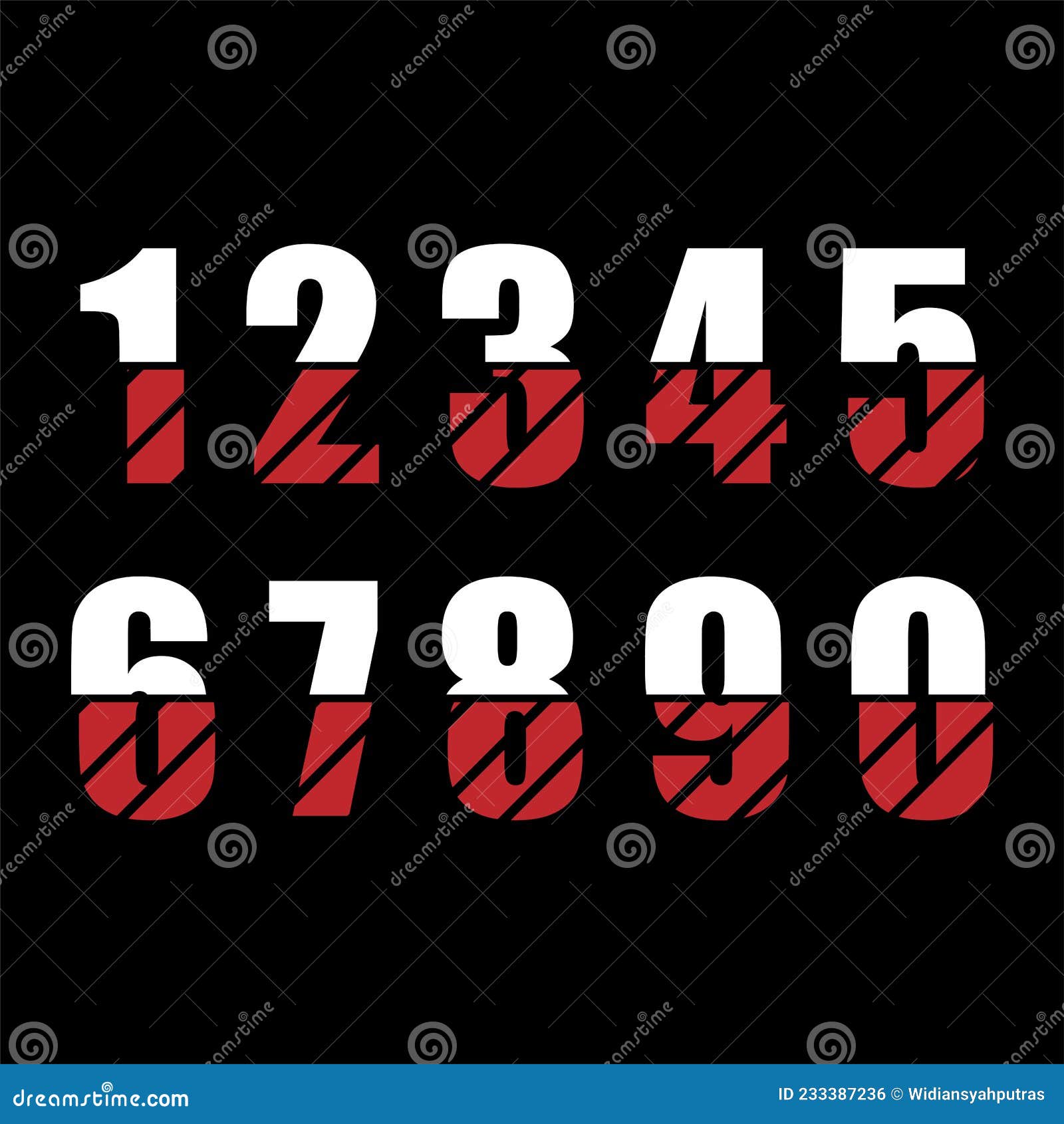 Vector Numbers, Dynamic Flat Design Broken Style with Red and White ...
