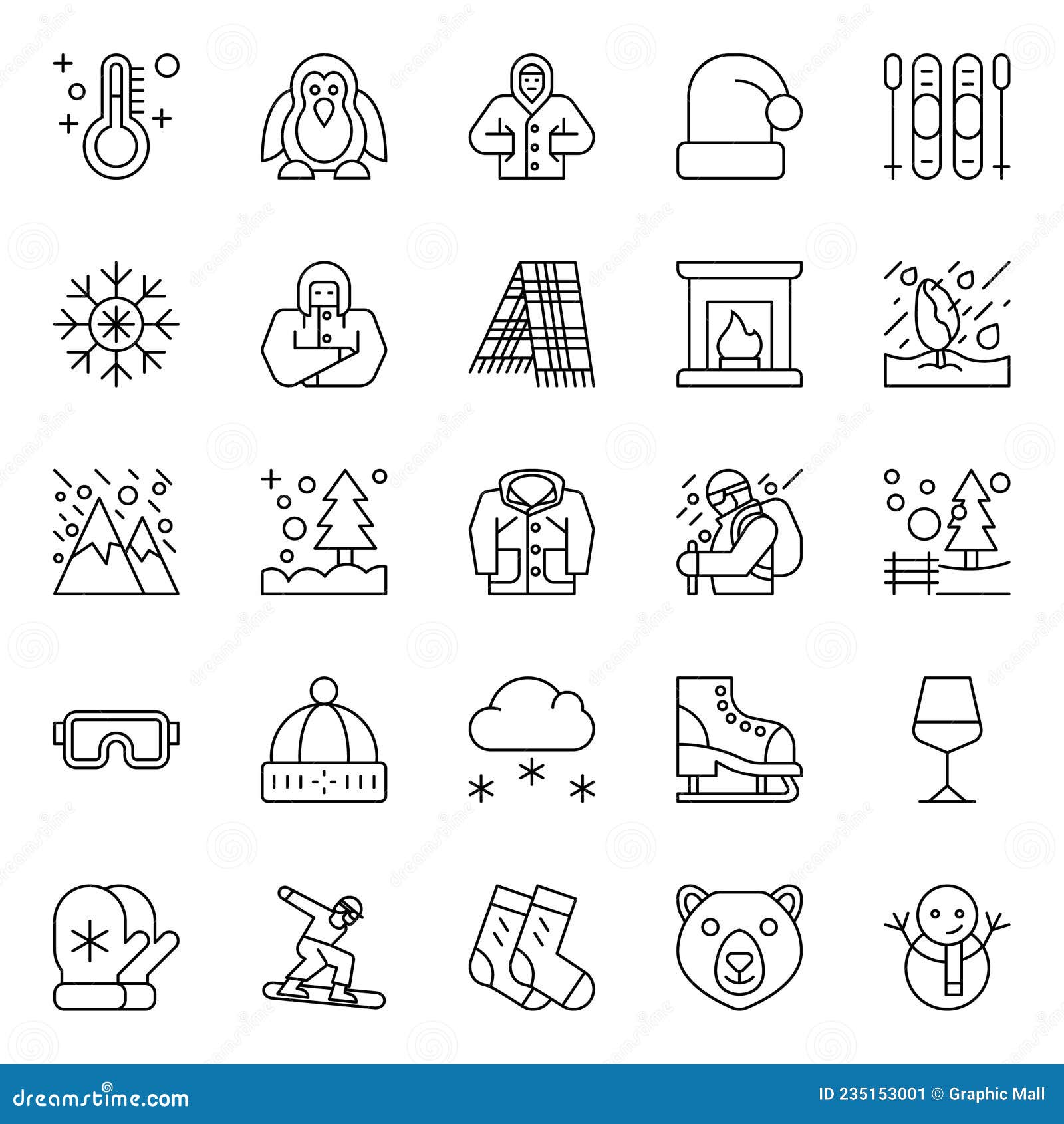 Outline Icons for Winter Season. Stock Vector - Illustration of cold ...