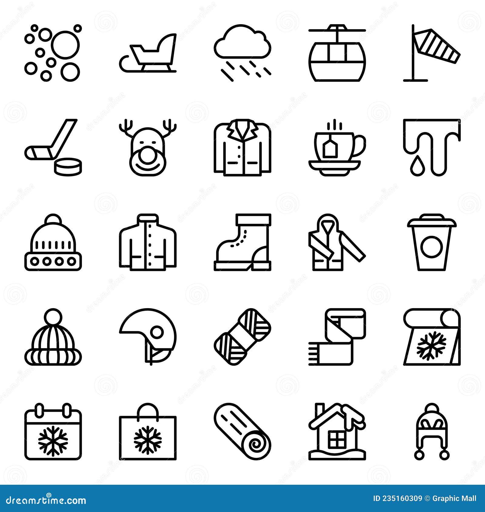 Outline Icons for Winter Season. Stock Vector - Illustration of clothes ...