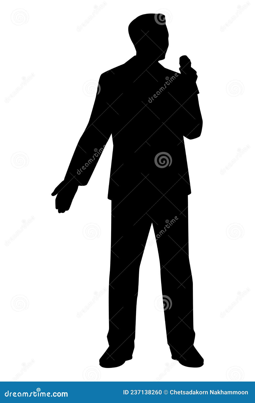 Talk Show Man with Microphone in Hand Silhouette Vector Stock Vector ...