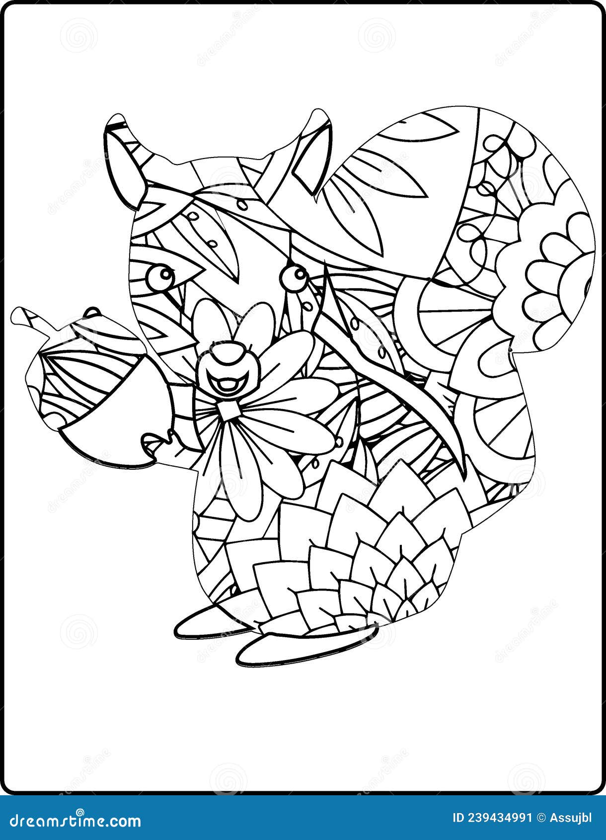 Adult Coloring Bookpage a Cute Cartoon Squirrel Mandala Stock Vector ...