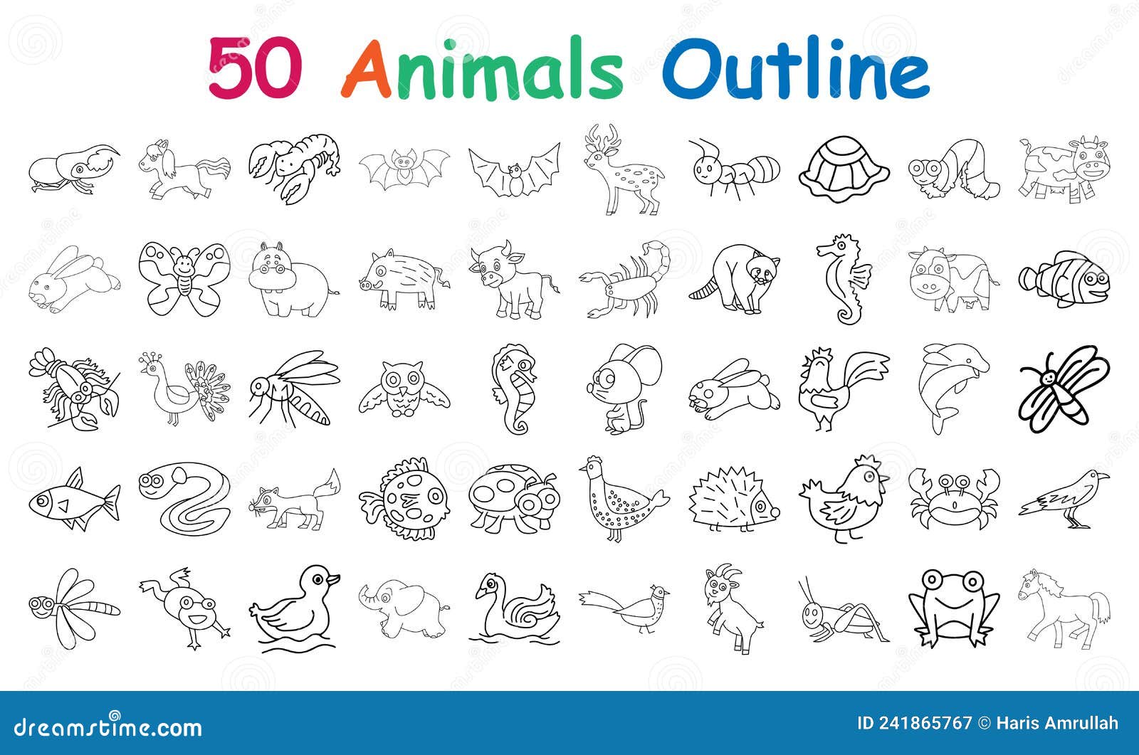 50 outline animals pack stock vector. Illustration of animals - 241865767