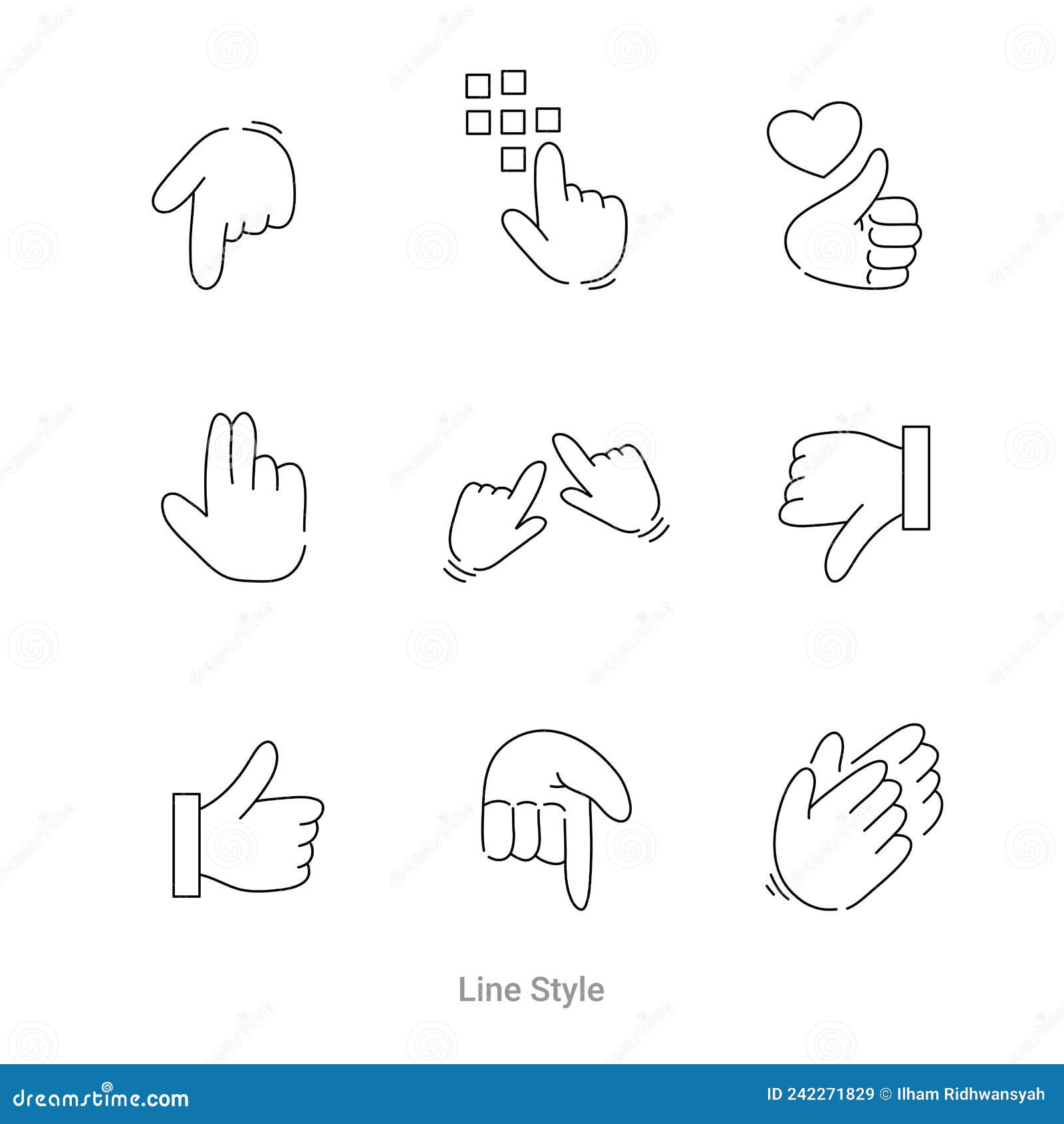 Hands Icons Set Bundle with Line Style Vector Stock Vector ...