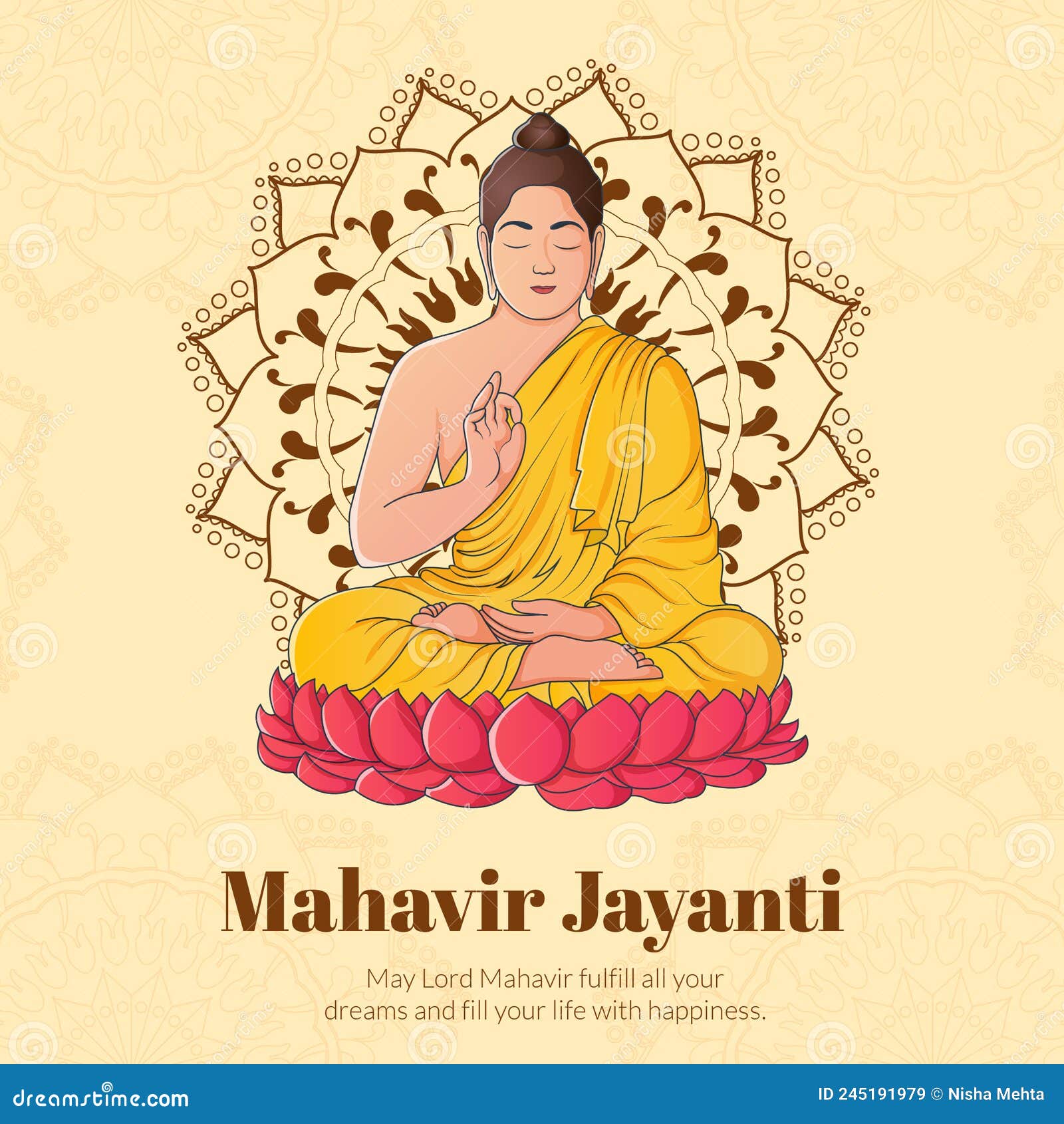 Mahavir Jayanti Poster Template Indian Festival Cartoon Vector ...