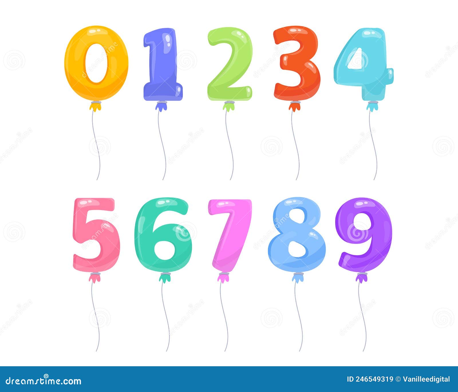 Colorful Number Balloons, Flying Balloons with Rope Stock Vector ...