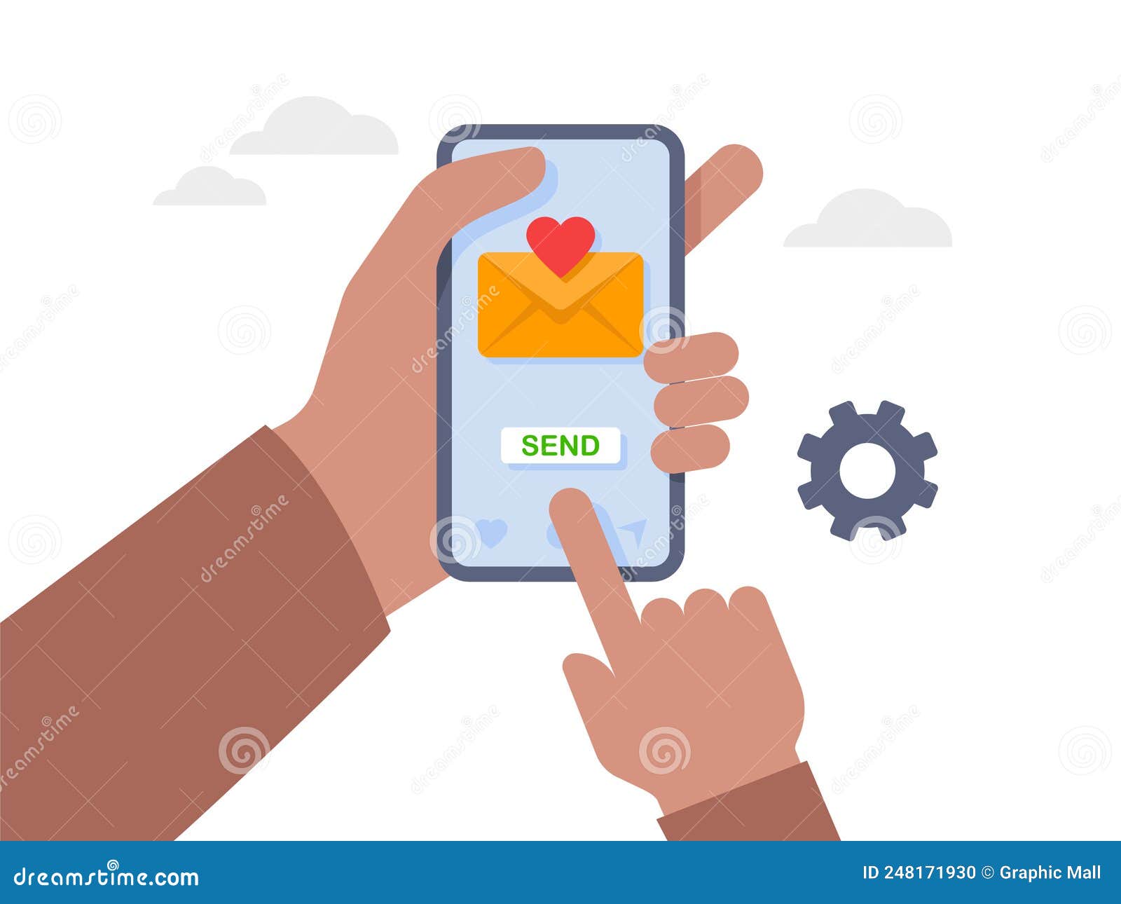 Hand Holding Mobile with Mail Application. Mail Service Stock ...