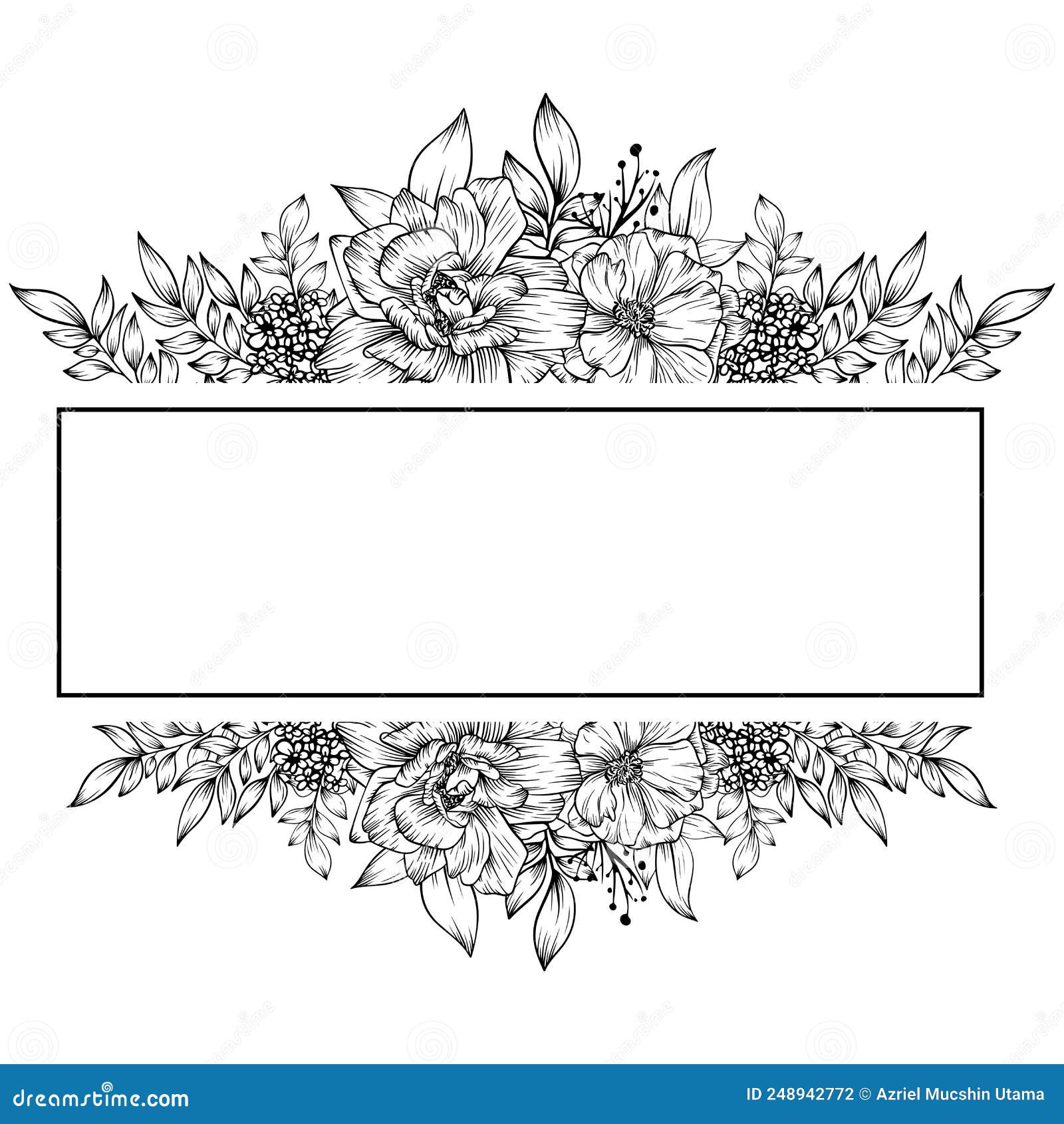 Beautiful Outline Flower Frame Hand Drawn Decoration Stock Vector ...