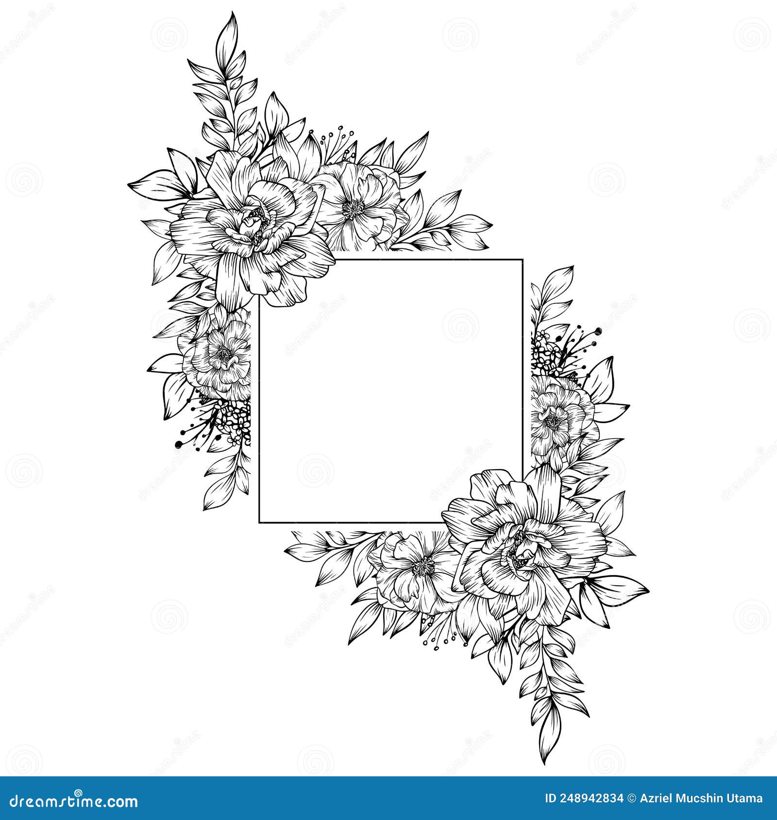 Beautiful Outline Flower Frame Hand Drawn Decoration Stock Vector ...