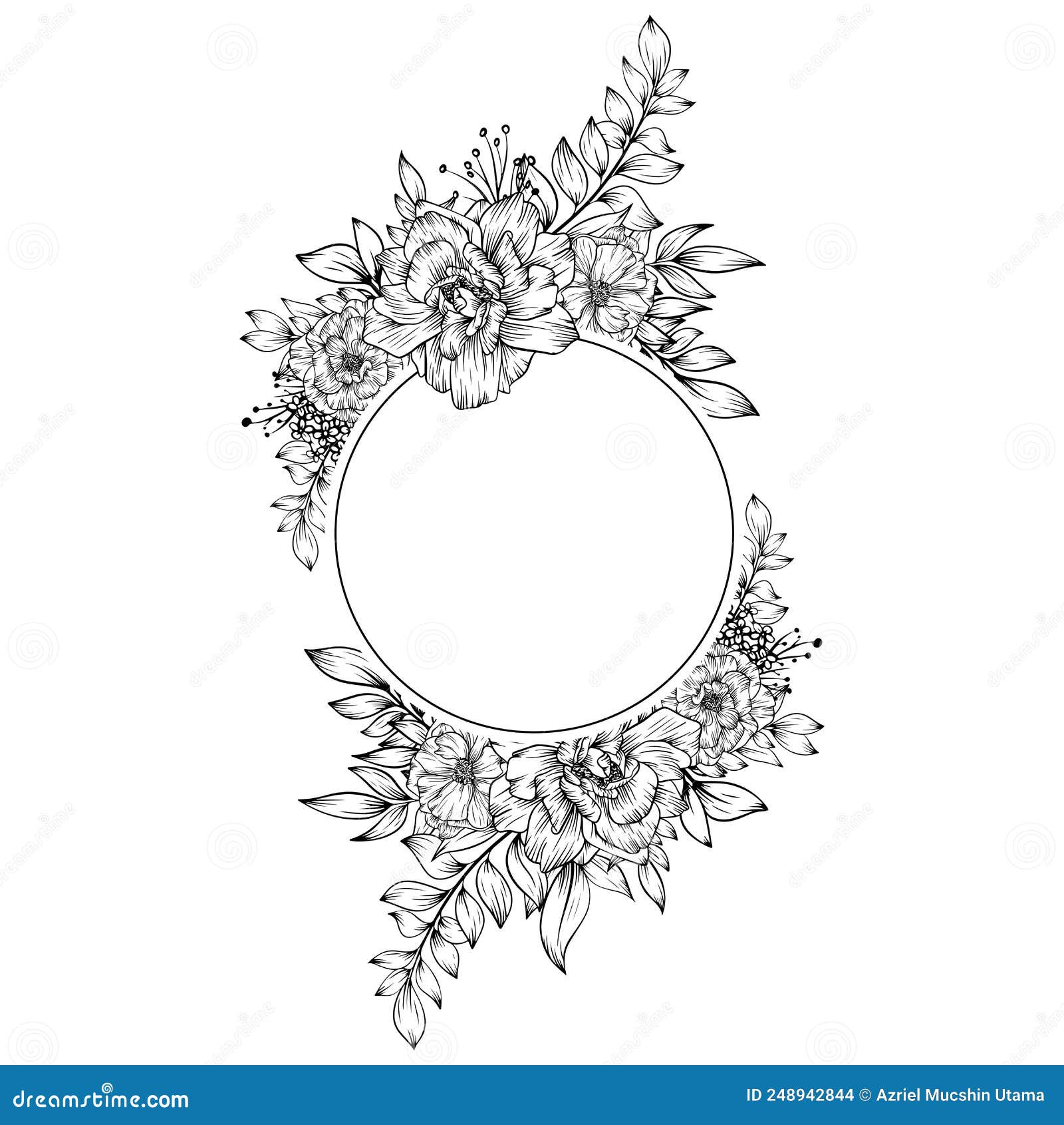 Beautiful Outline Flower Frame Hand Drawn Decoration Stock Vector ...