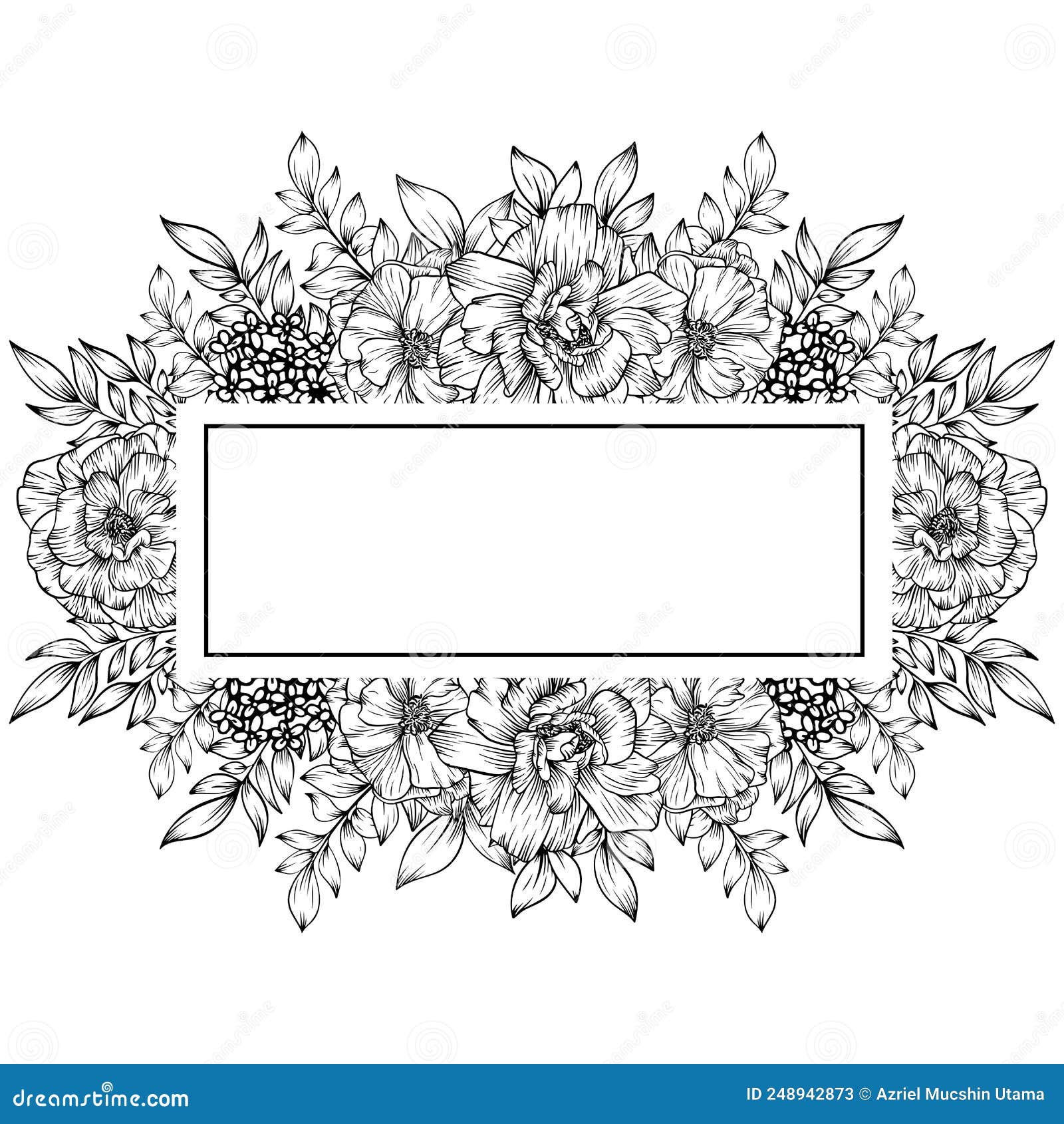 Beautiful Outline Flower Frame Hand Drawn Decoration Stock Vector ...