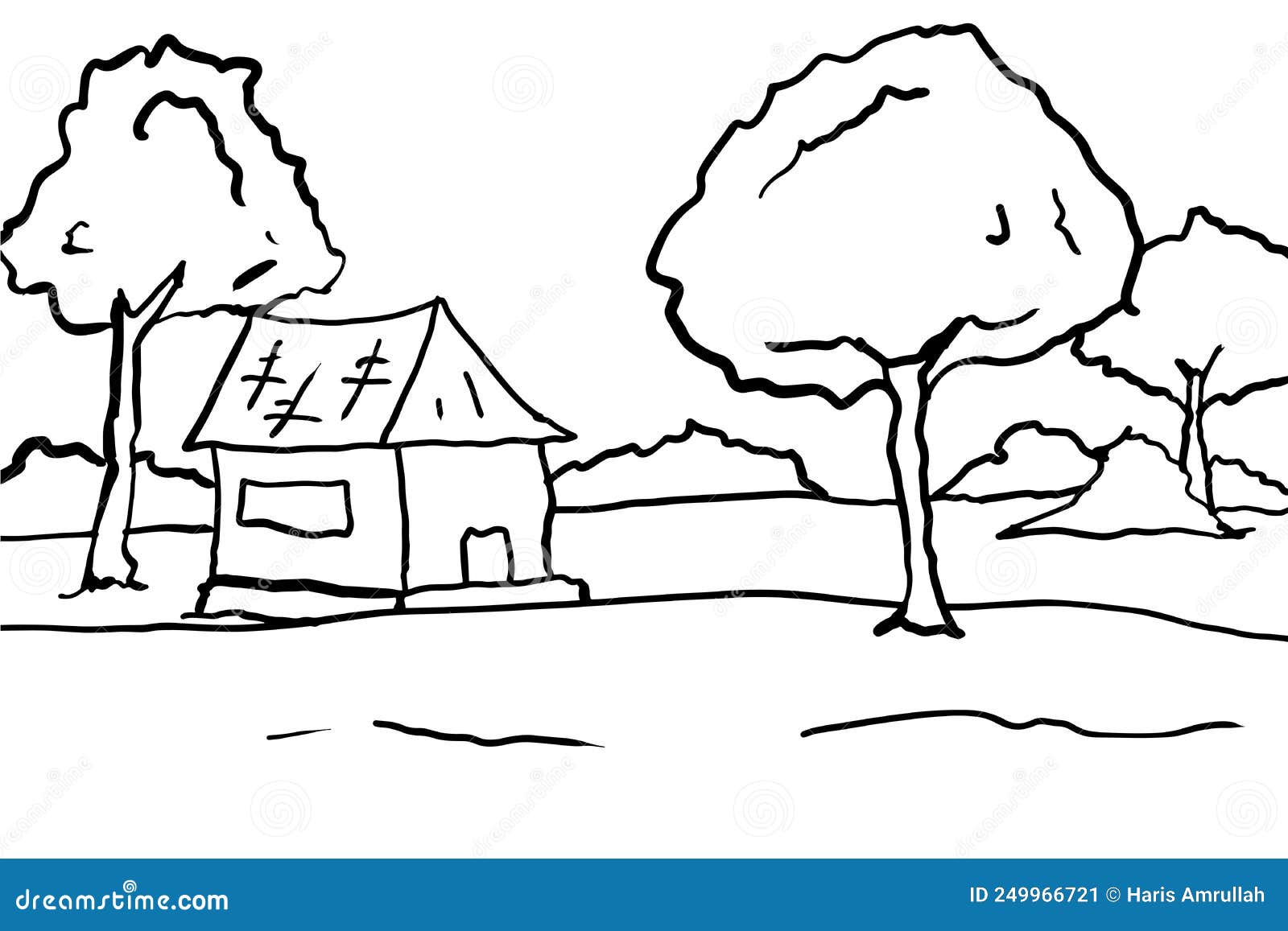 Hand Draw for Coloring Kids Landscape Stock Vector - Illustration of ...