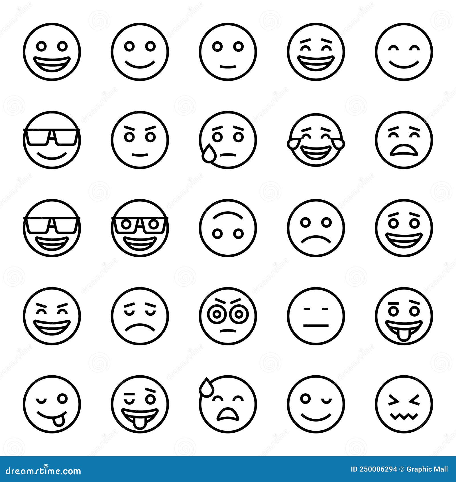 Outline Icons for Emoticon Emojis. Stock Vector - Illustration of eyes ...