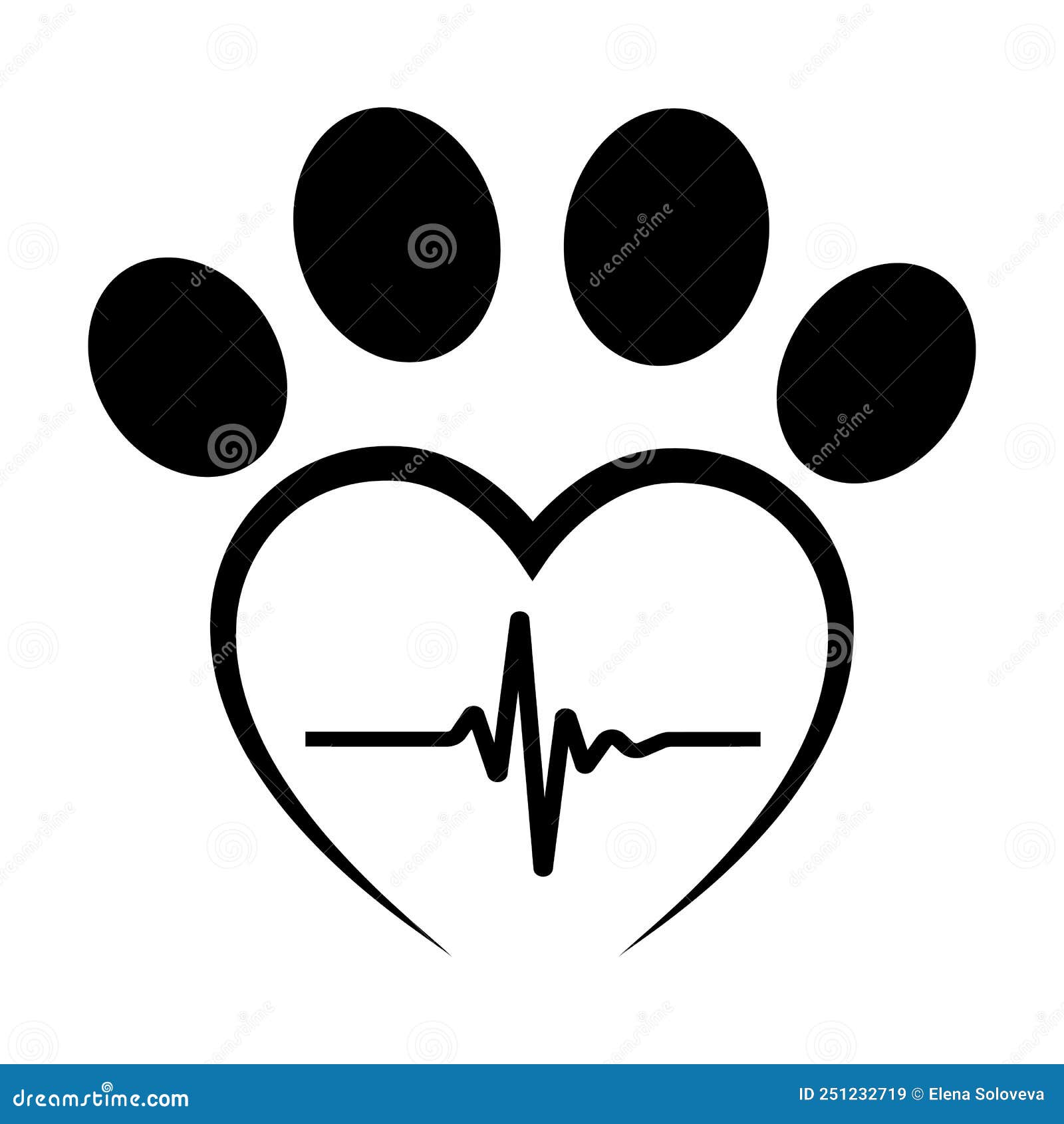 Illustration of a Dog`s Paw with a Pulse on a White Background Stock ...