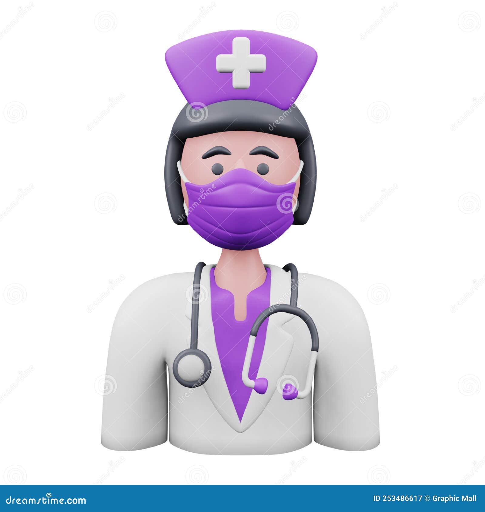 Nurse with Mask 3D Rendering Isometric Icon. Stock Vector ...