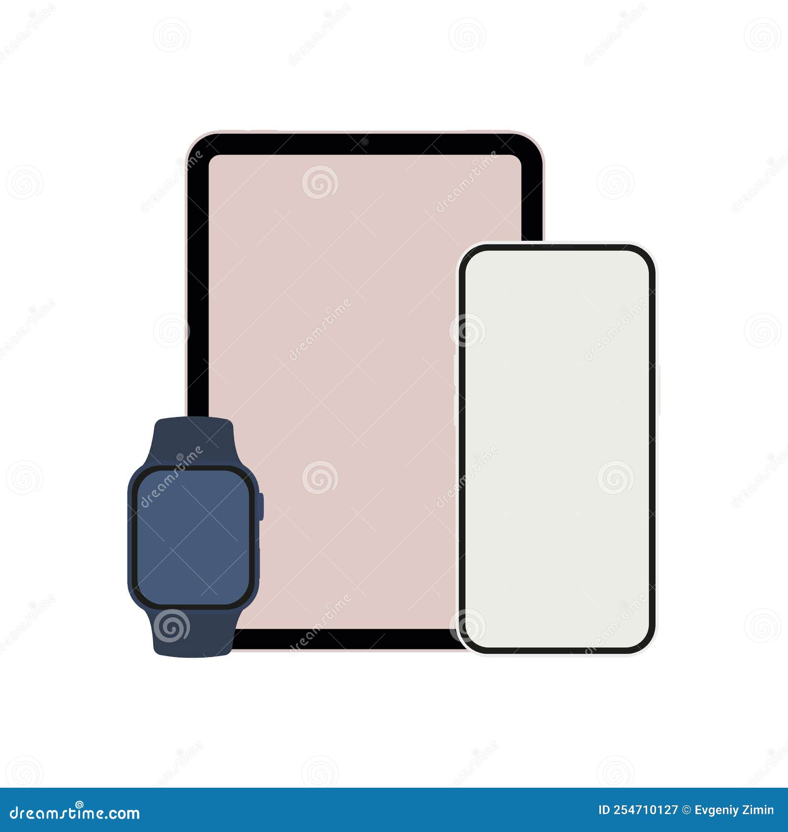 Flat Vector Devices. Tablet, Smartphone, Smart Watch Stock Illustration ...