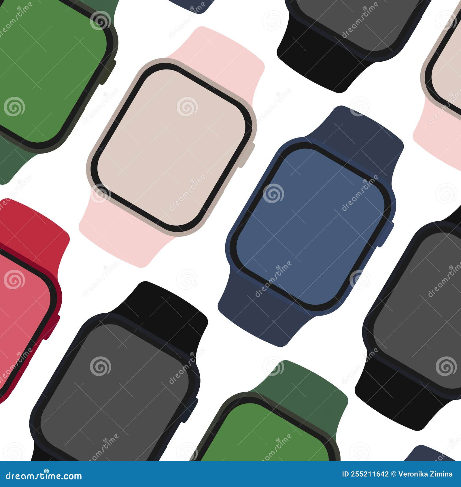 Pattern with Flat Multicolored Smart Watches, Isolated on White ...