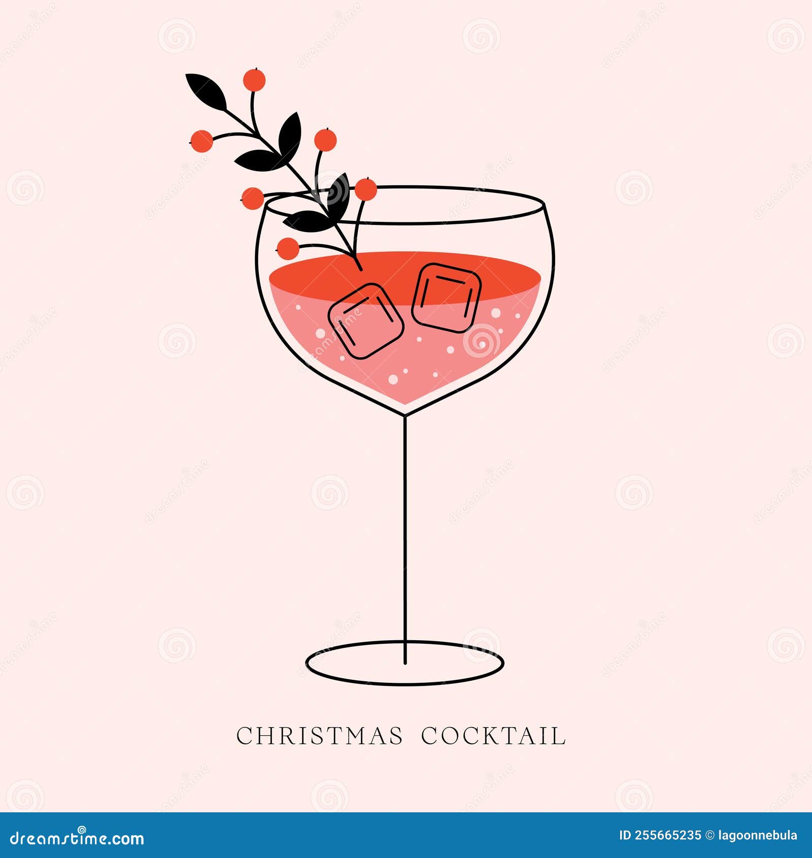 Christmas and New Year Cocktail Illustration. Icon of Wineglass Stock ...