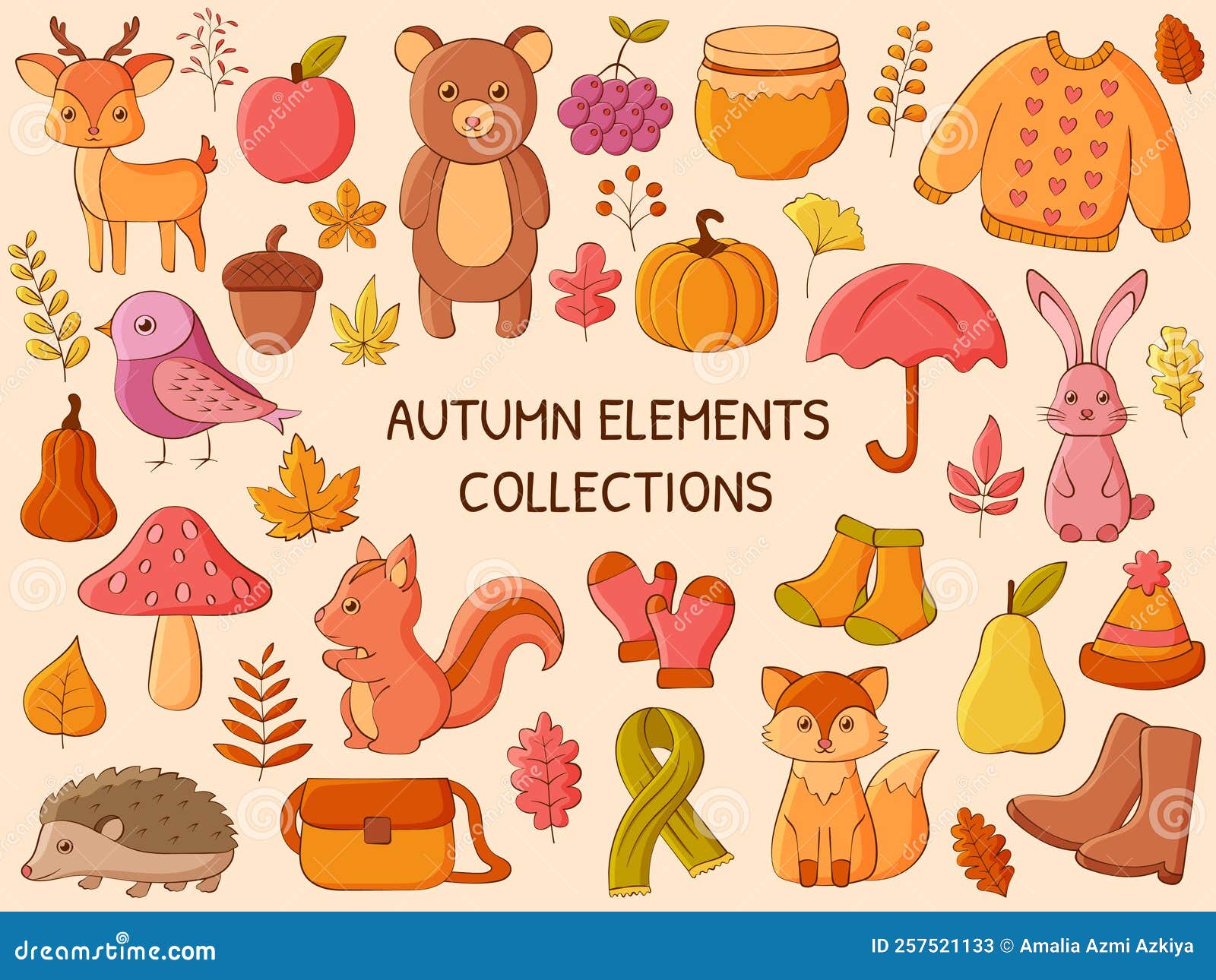 Illustration of Autumn Elements Collections with Cute Style Stock ...