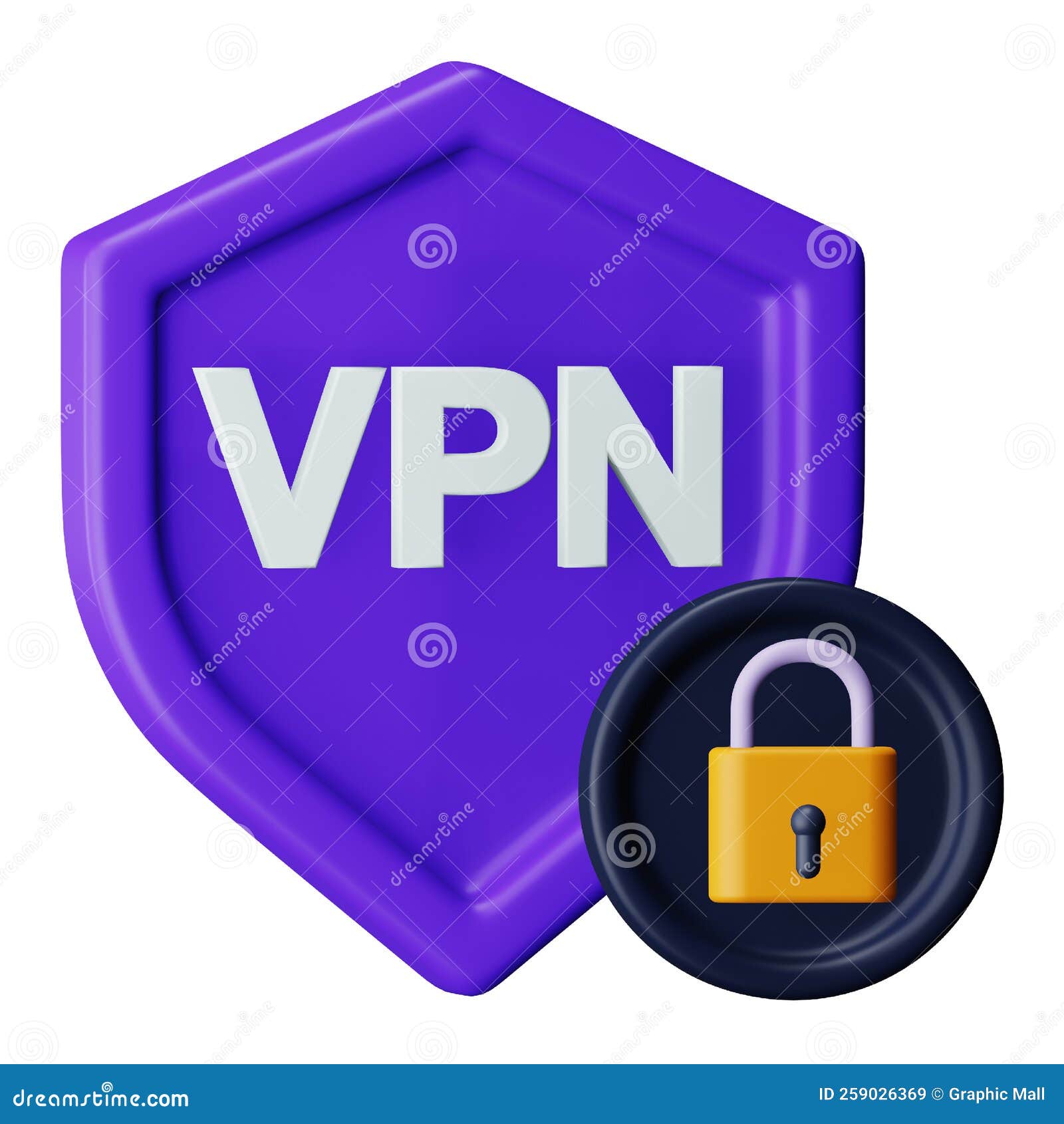 VPN Lock 3d Rendering Isometric Icon. Stock Vector - Illustration of ...