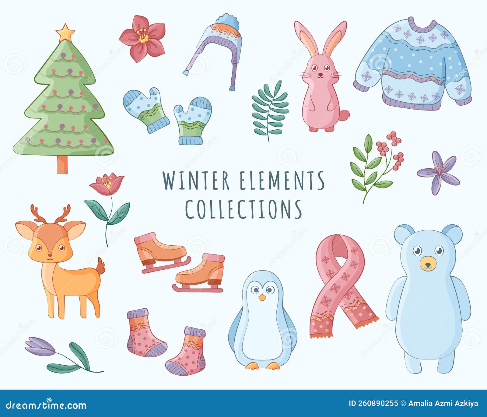 Illustration of Winter Elements Collections with Cute Style Stock ...