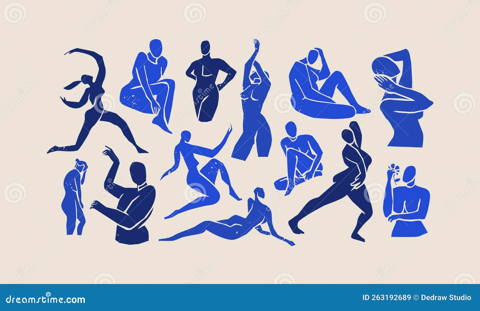 Abstract Androgynous Blue People Body Silhouette Illustration Set ...