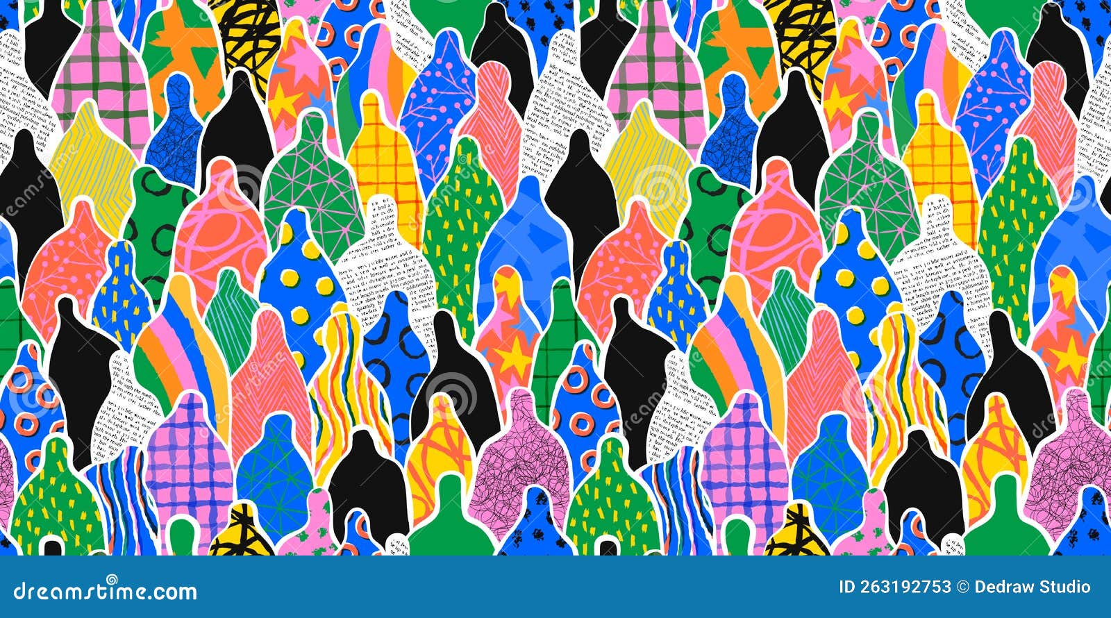 Colorful Diverse People Crowd Abstract Art Seamless Pattern Stock ...
