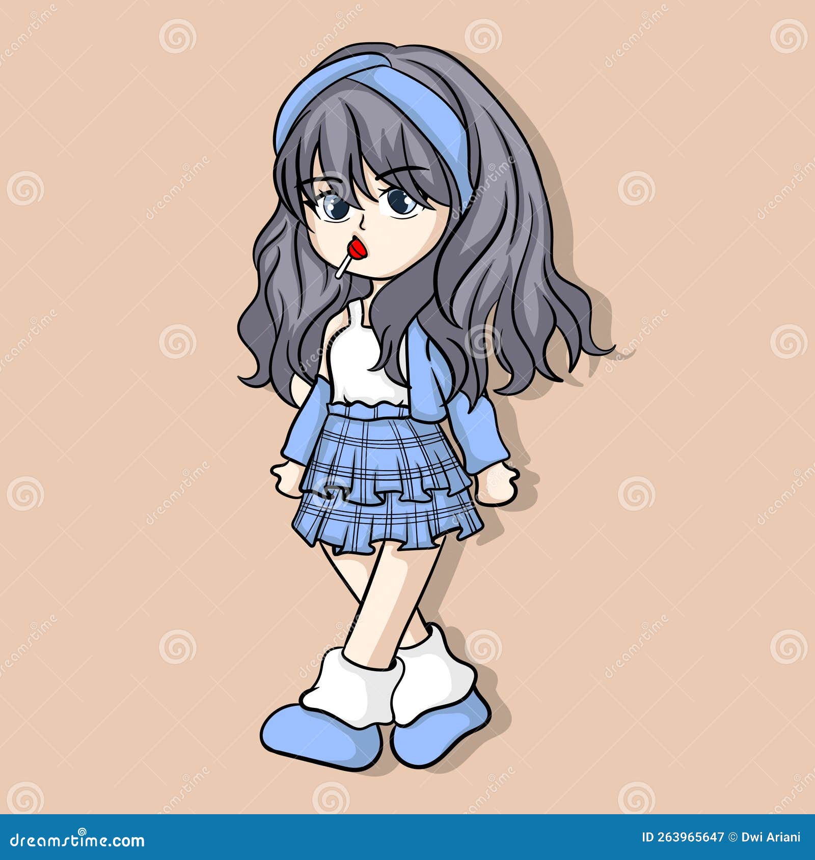 Illustration Art Cute Chibi Girl with Candy Character Design Stock ...